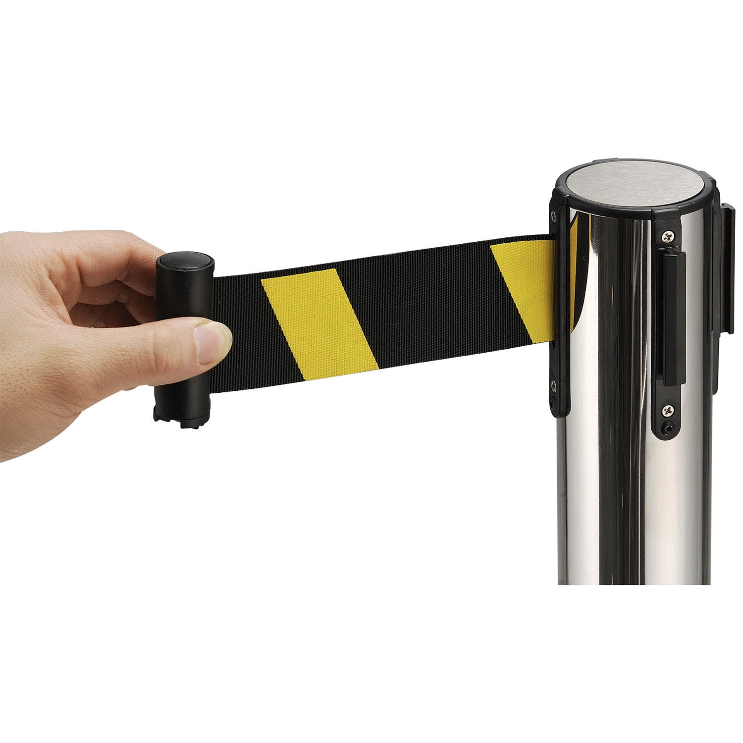 39"H Stainless Steel Retractable Stanchion With 6-1/2' Yellow/Black ...