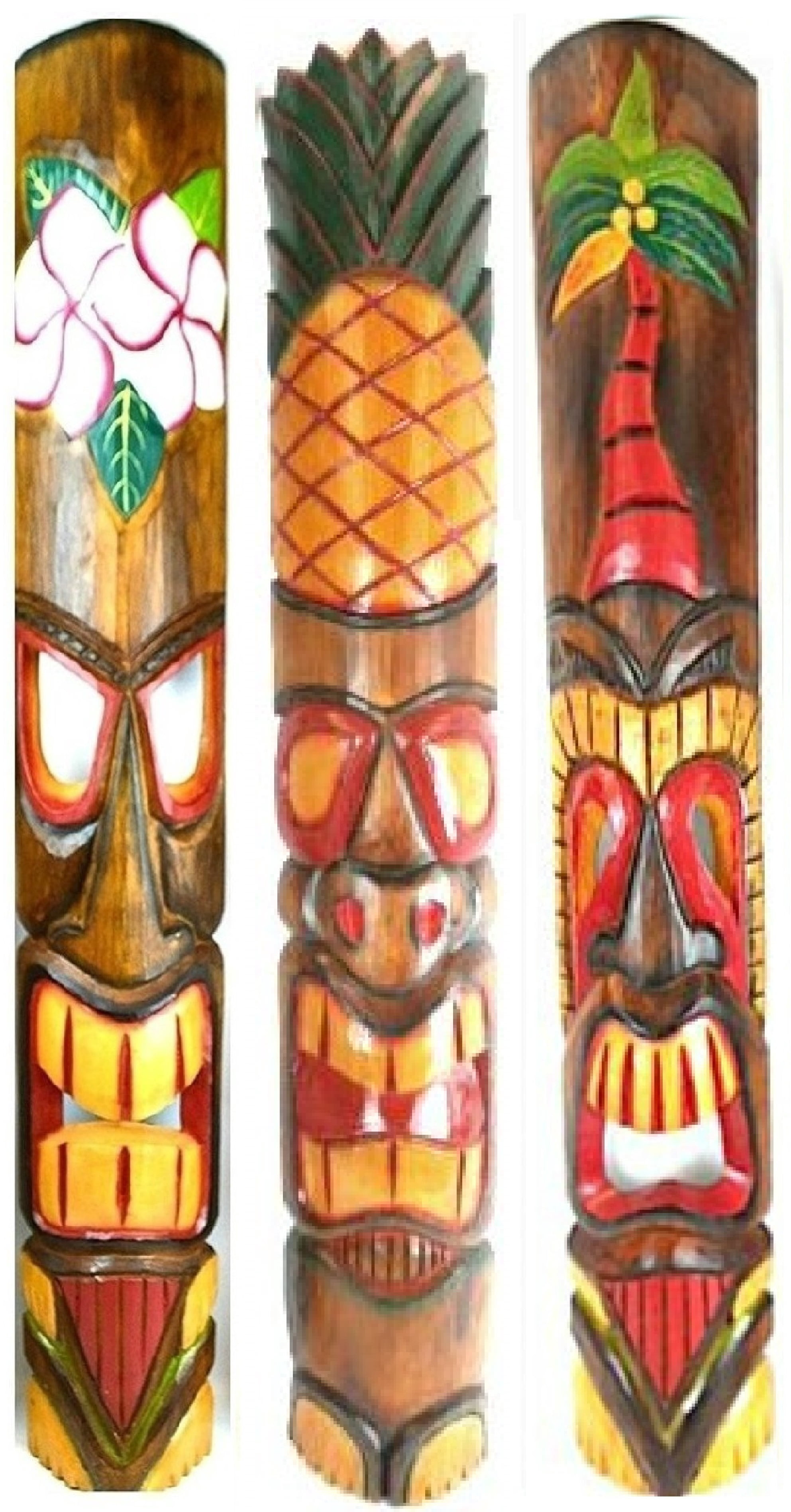 39 IN HAND CARVED BEAUTIFUL SET OF 3 POLYNESIAN TIKI GOD MASKS ...