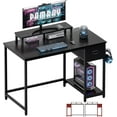 39 Inch Black Modern Computer Desk with Monitor Stand and Non-Woven ...
