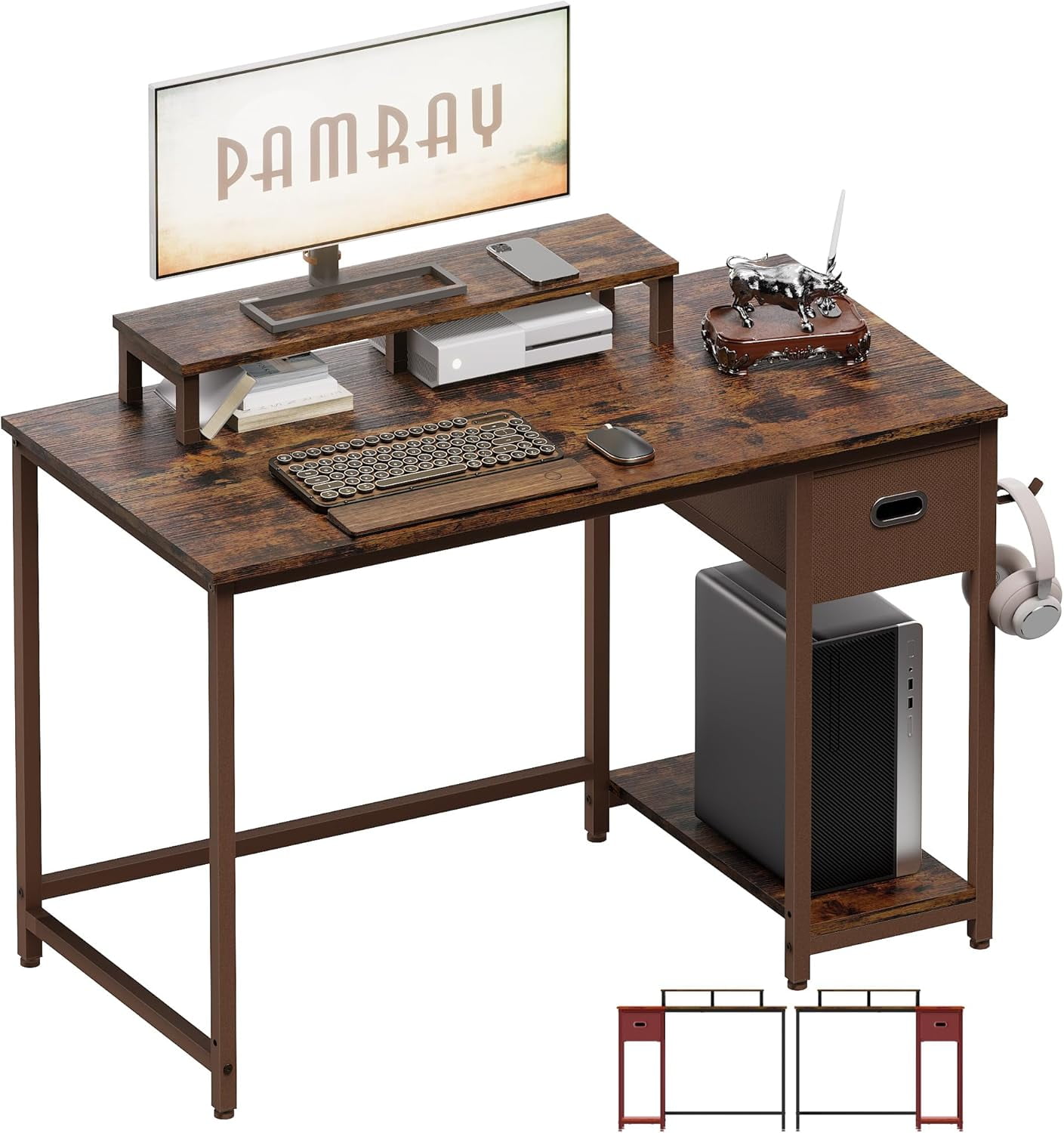 39 Inch Computer Desk with Monitor Stand Small Home Office Desks with ...