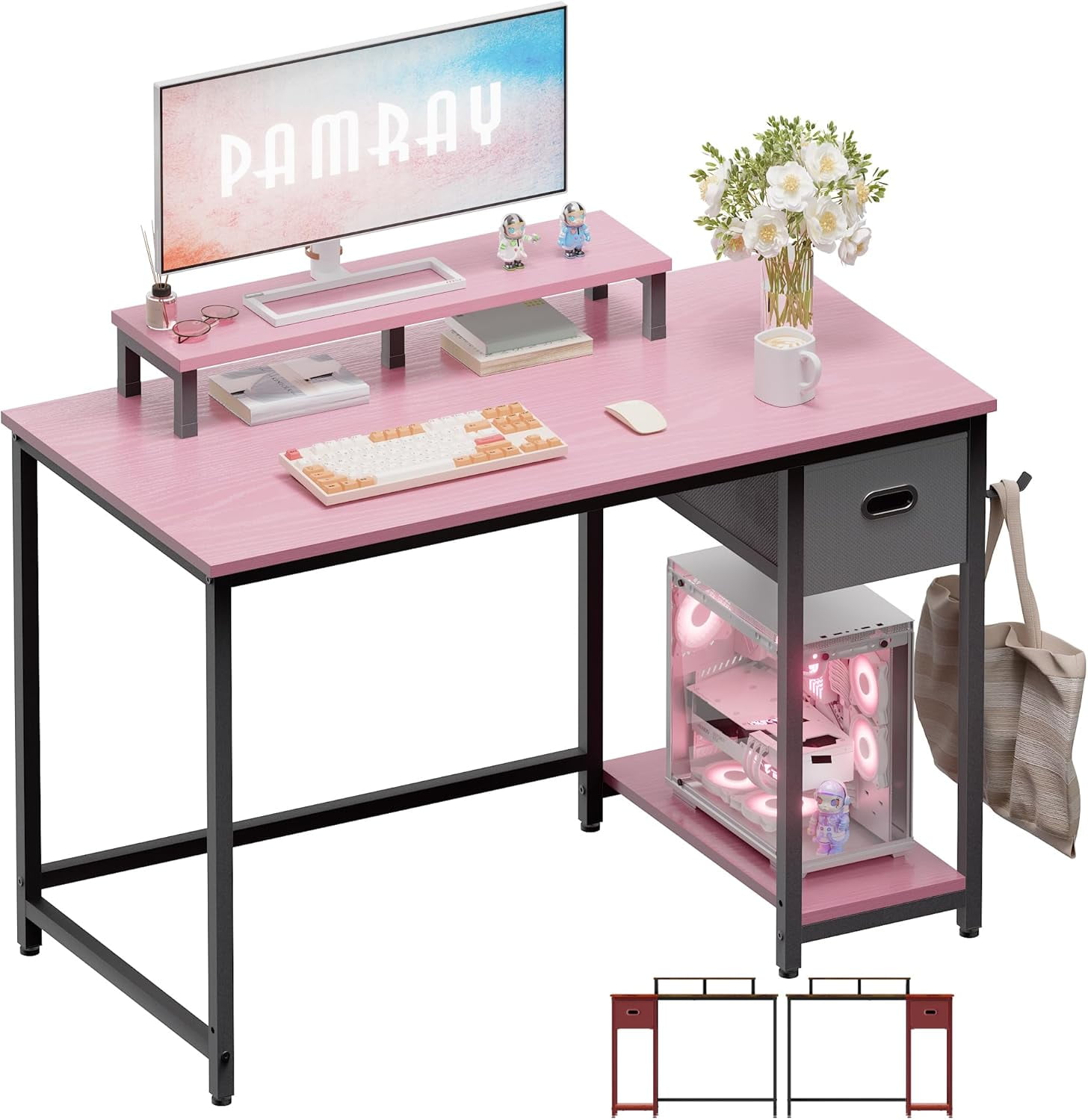 39 Inch Computer Desk with Monitor Stand Small Home Office Desks with ...