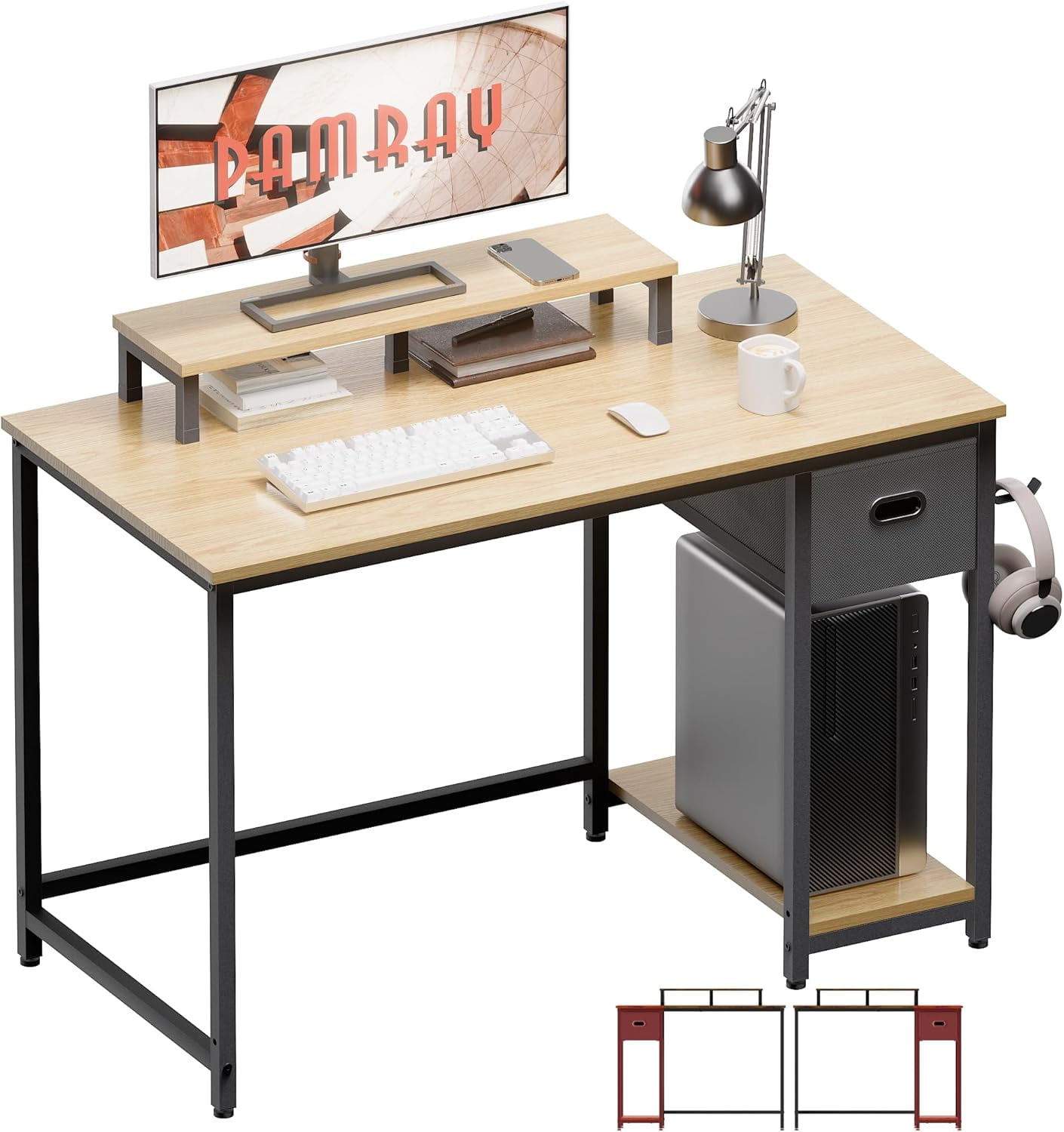 39 Inch Computer Desk with Monitor Stand Small Home Office Desks with ...