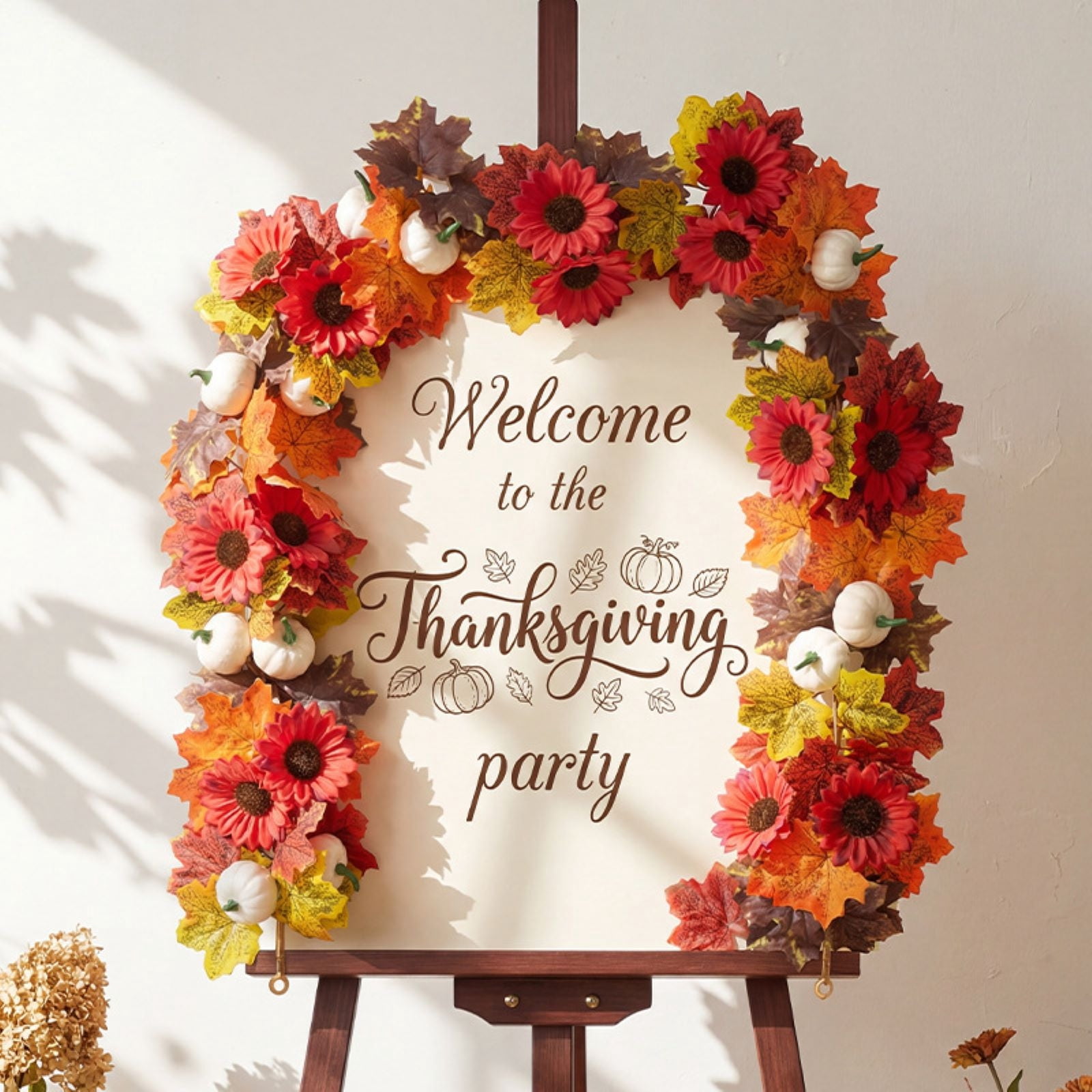 39-Inch Harvest Festival Fall Wreath Artificial Maple Leaf Pumpkin ...