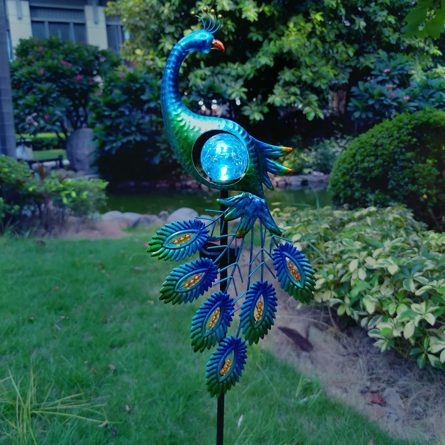 39 Inch Metal Peacock Solar Lights Garden Stake for Outdoor Decorative ...