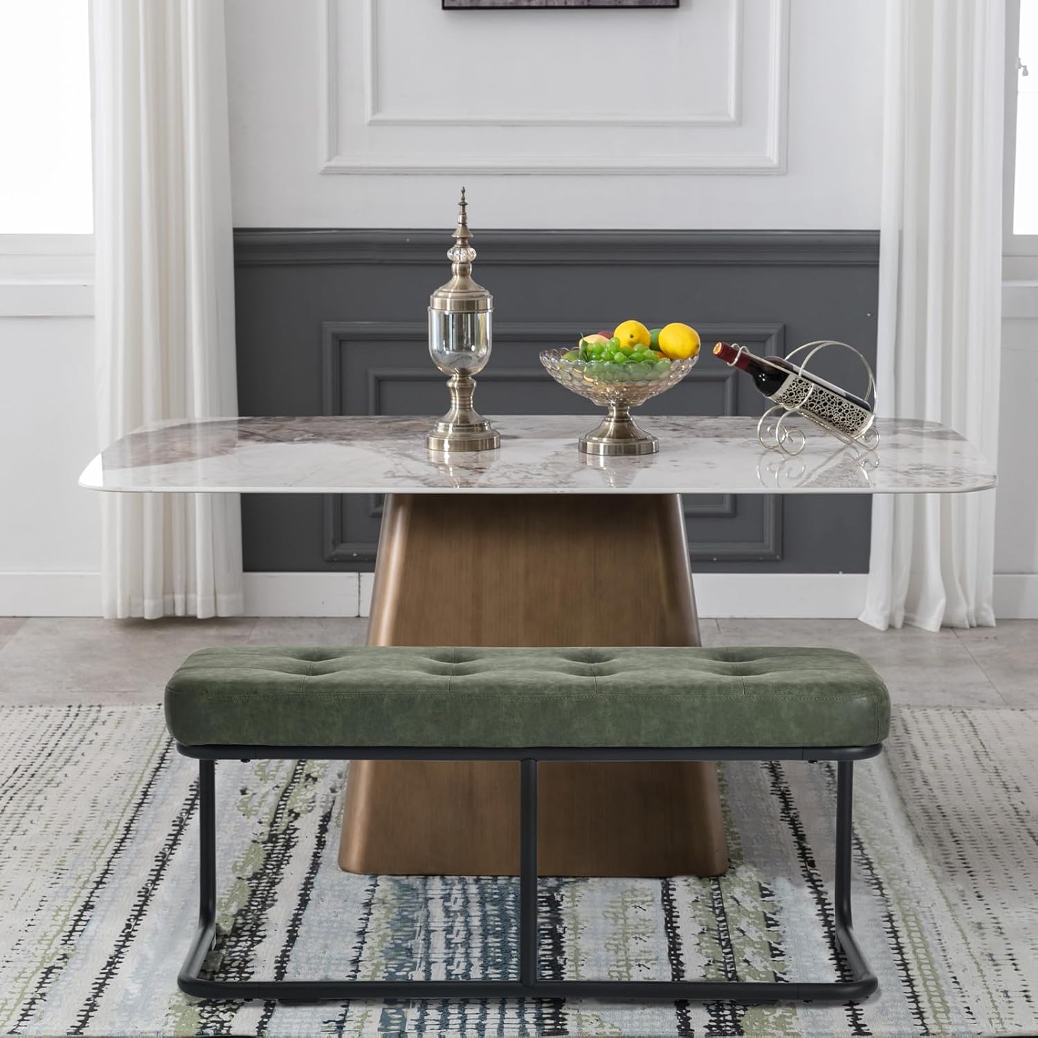 39 Inch Modern Dining Bench Indoor, Upholstered Leather Entryway Bench ...