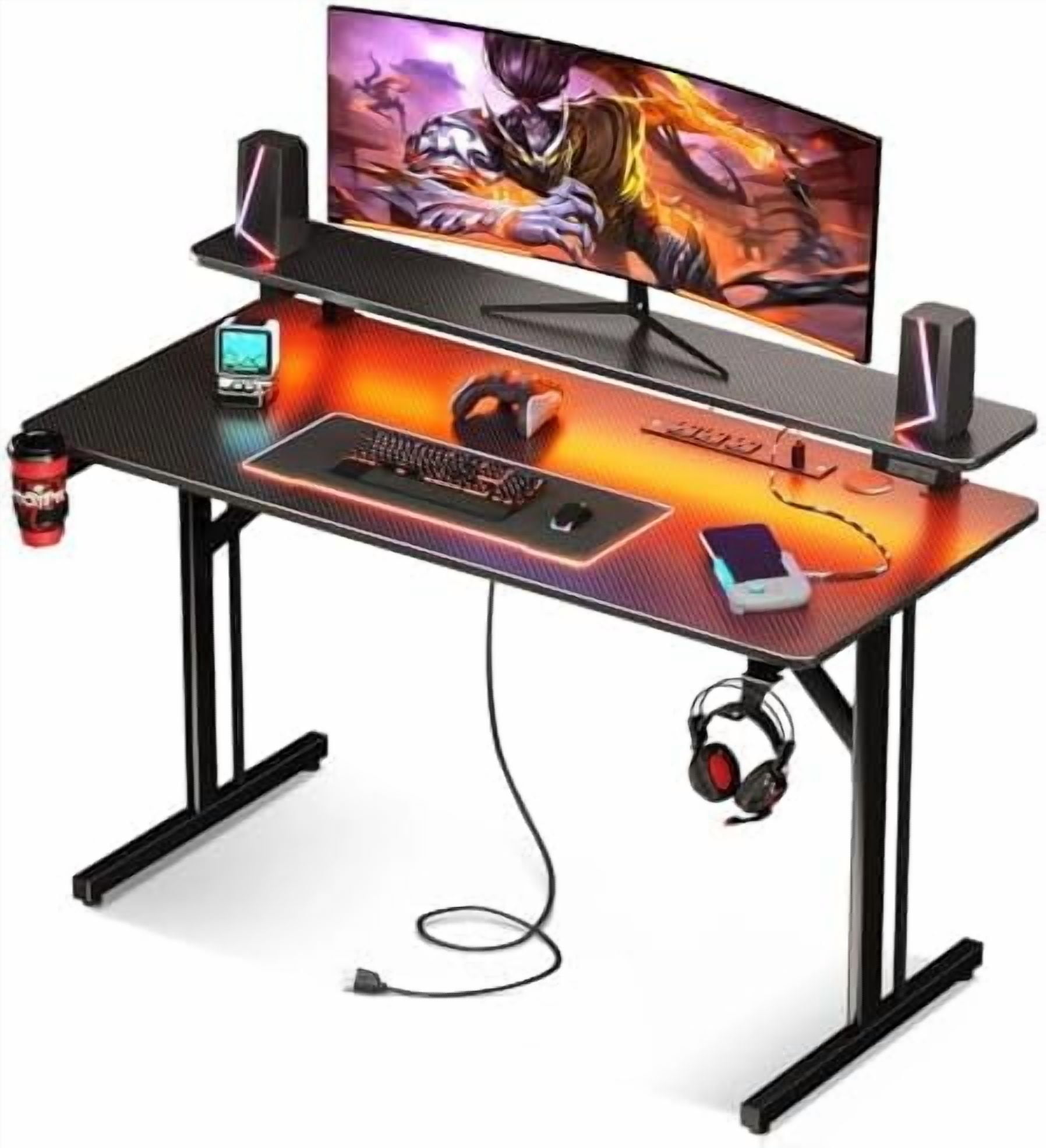 39 Inch Small Gaming Desk with LED Lights & Power Outlets, Computer ...