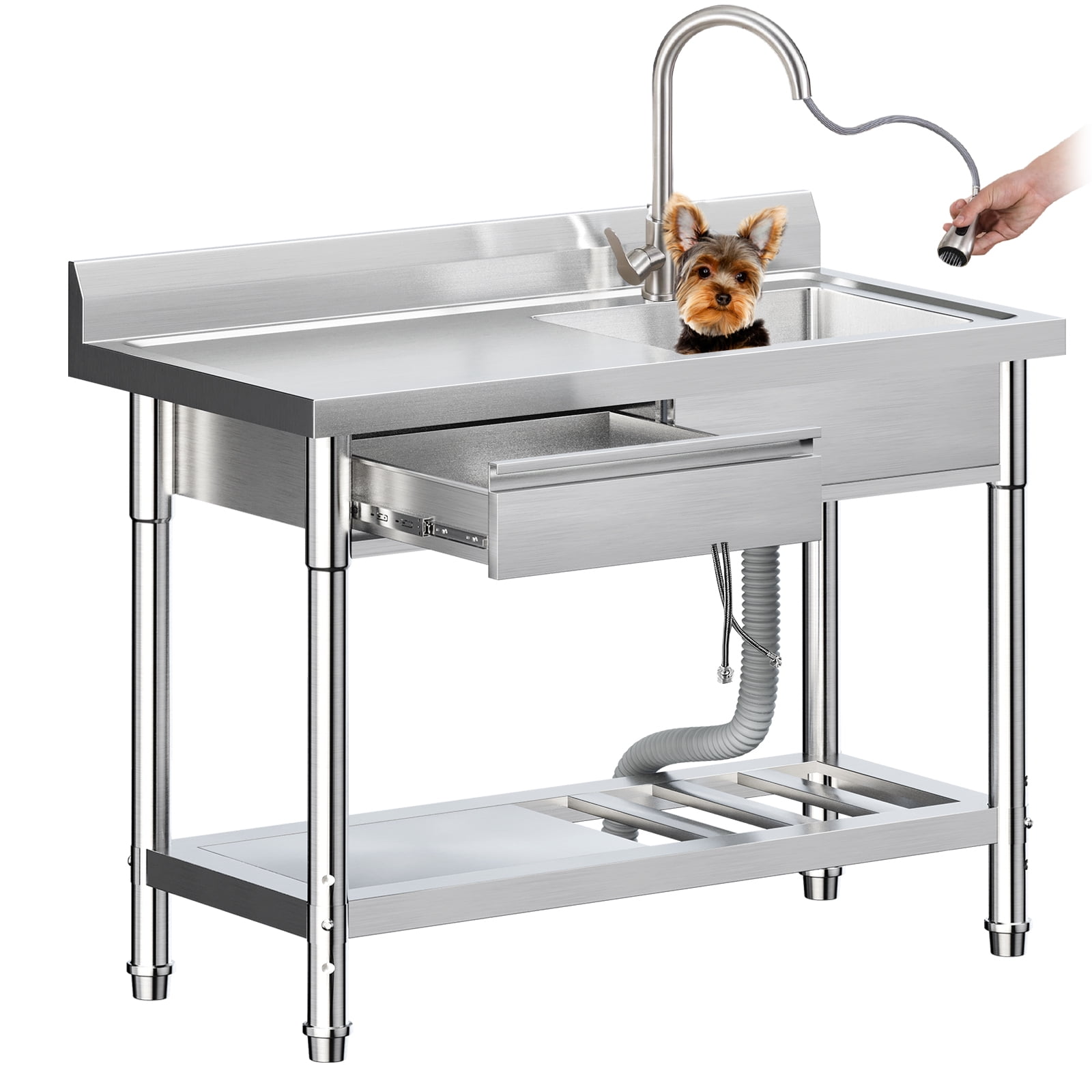 39 Inch Stainless Steel Utility Sink with Faucet Pipes & Storage ...