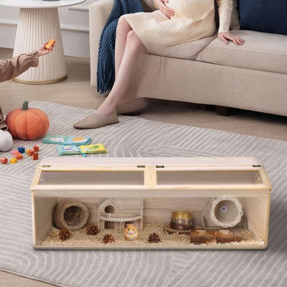 39 Inch Wooden Hamster Cage, Hamster Habitat with Openable Acrylic Top ...