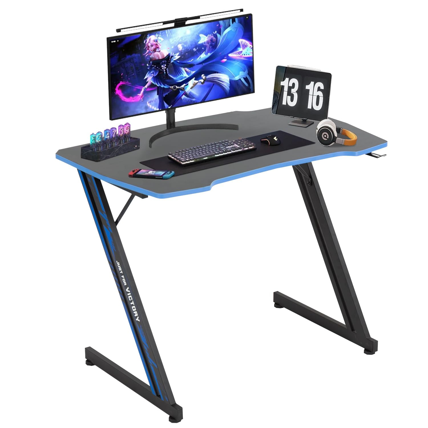 39 Inch Z Shaped Gaming Desk Computer Workstation with Carbon Fiber ...