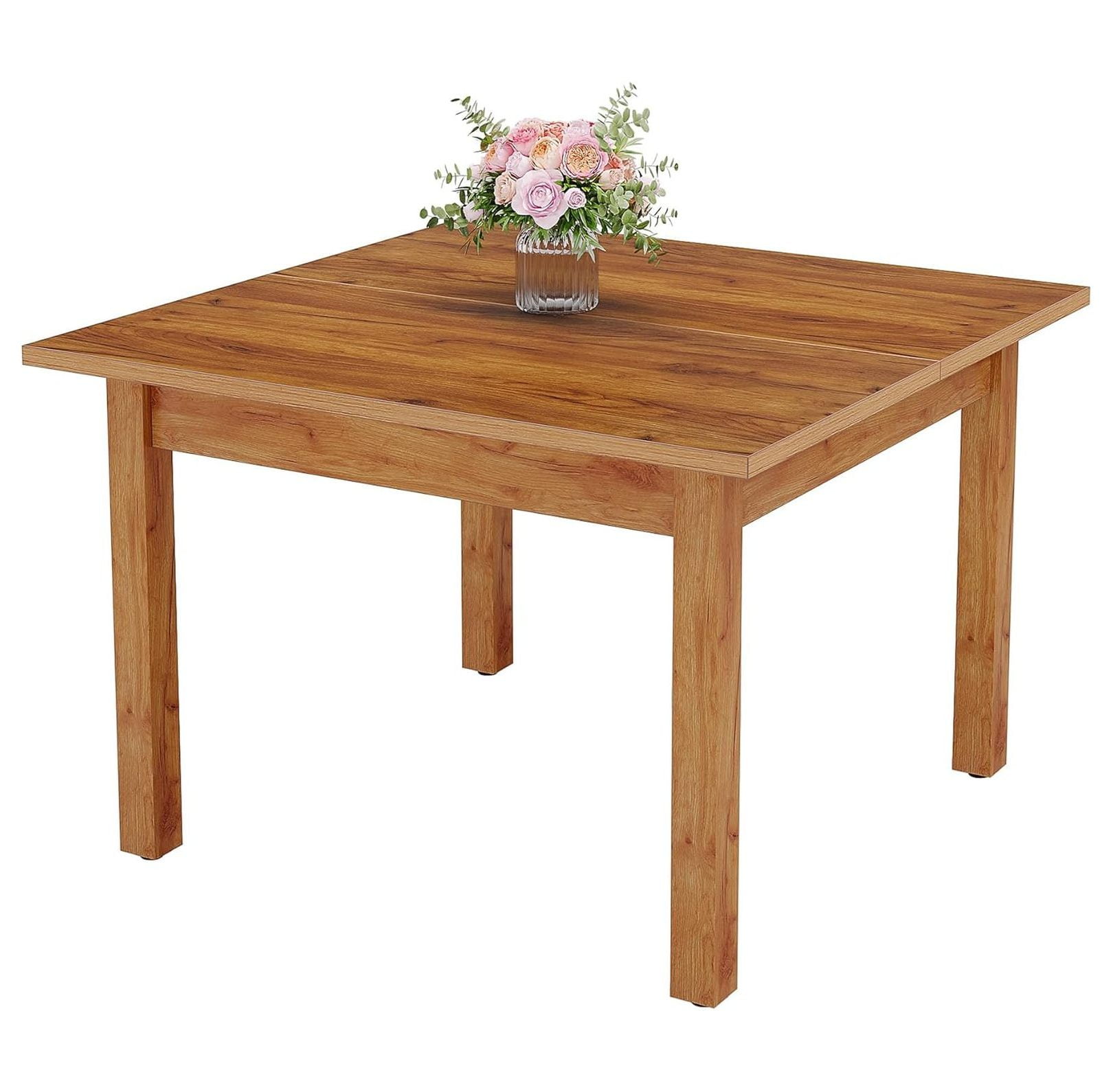39 Inches Square Dining Table for 4 People, Brown Wooden Kitchen Table Small Dinner Table ...
