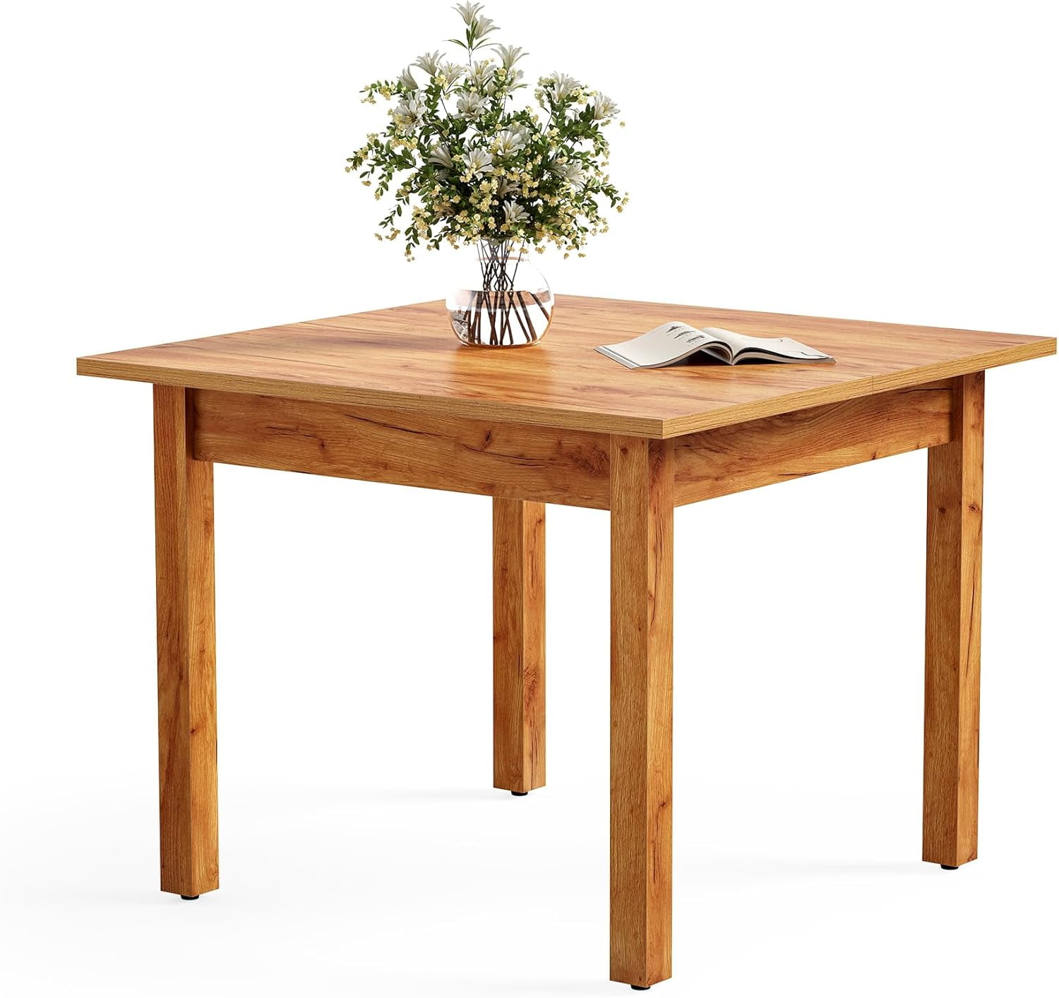 39 Inches Square Dining Table for 4 People, Brown Wooden Kitchen Table Small Dinner Table ...