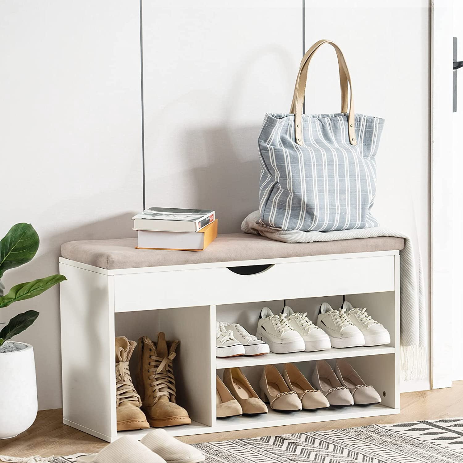 39 Inches Storage Bench, Shoe Bench with Flip Top Storage Space and ...