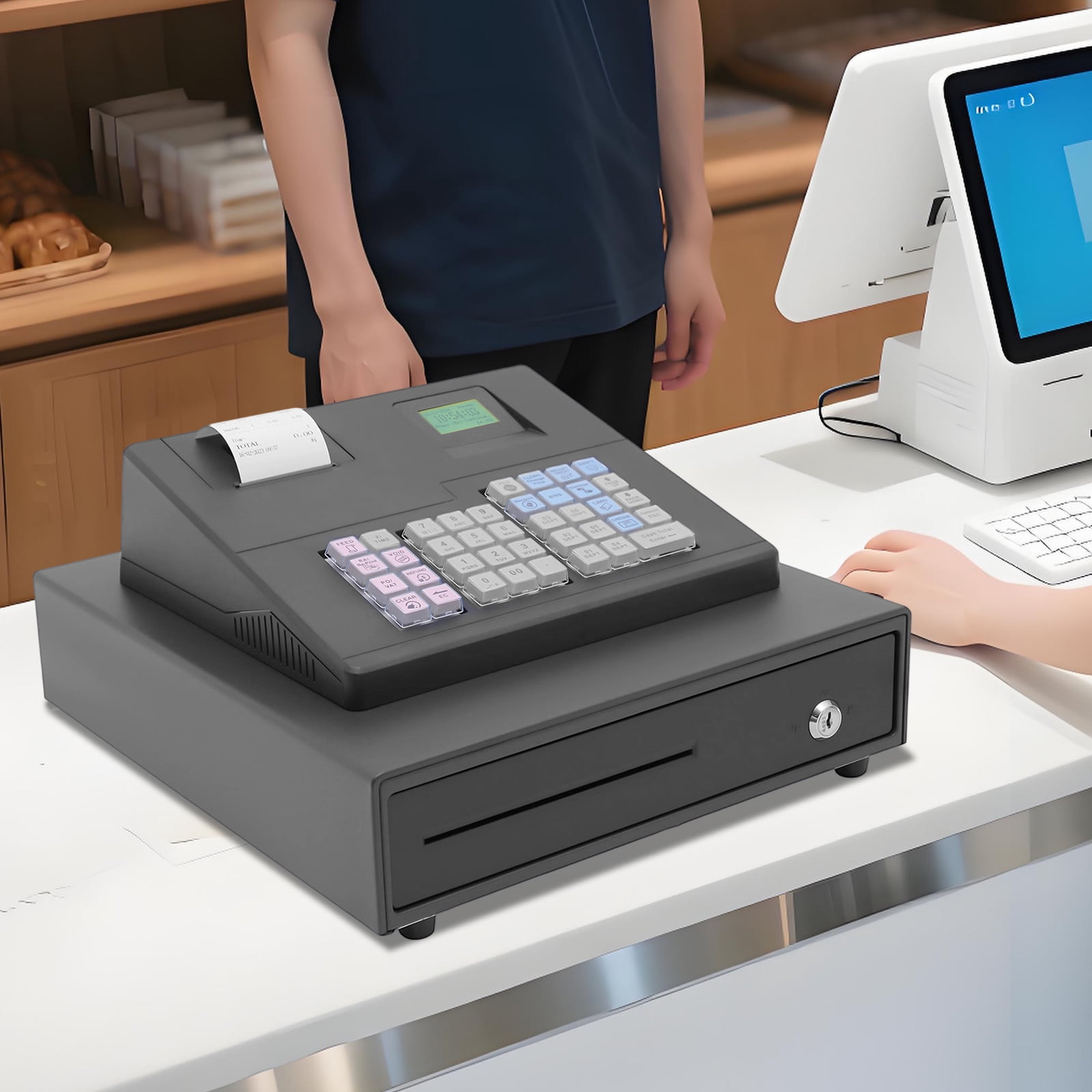 39 Keys Electronic Cash Register Thermal System Cash Register 8 Digital ...