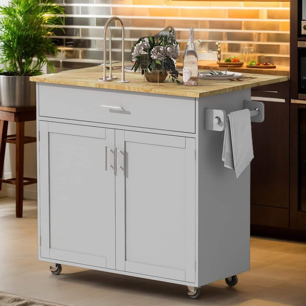 39" Kitchen Island on Wheels with Storage Cabinet,Kitchen Cart Cabinet ...