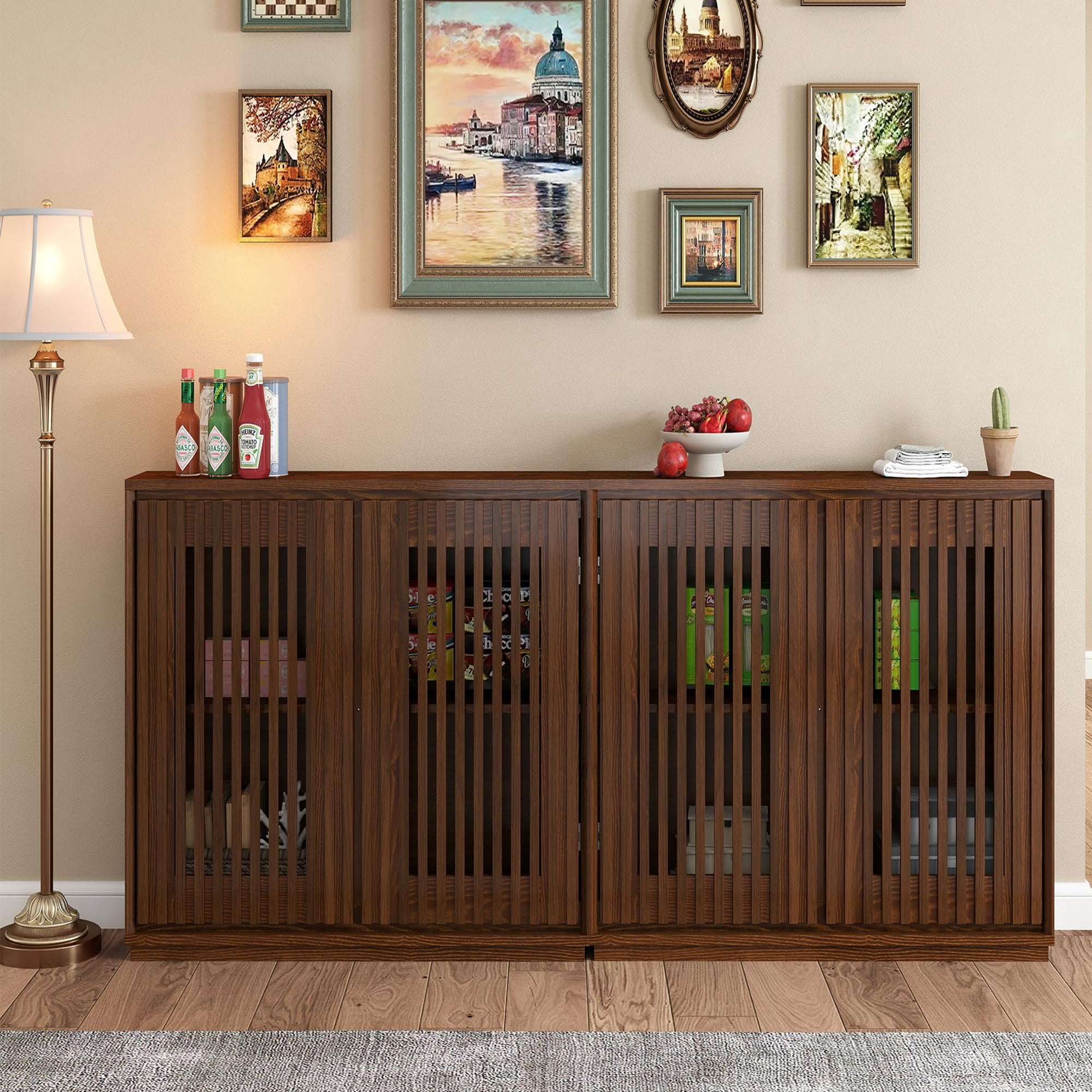 39" Mid Century Modern Fluted Hollowed Out Sideboard Cabinet with 2 ...