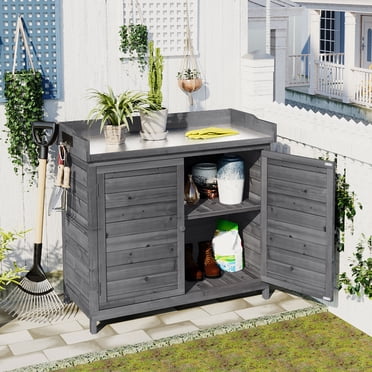 Lehman's Outdoor Gardening Potting Table Workstation, Cypress Wood with ...