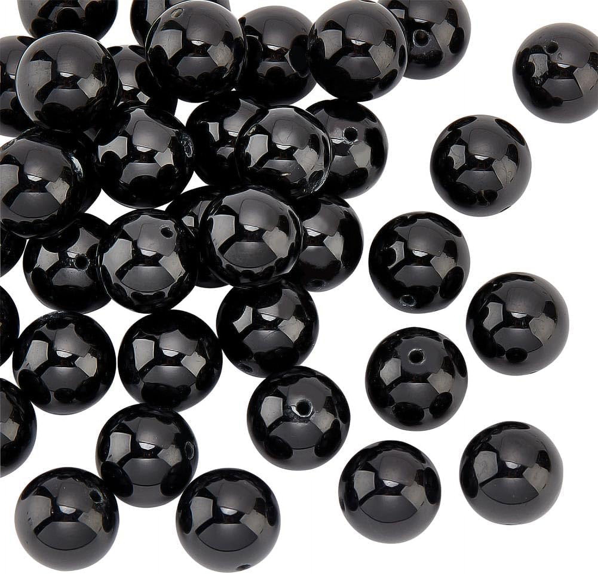 39 Pcs 10~10.5mm Natural Round Beads Round Black Spacer Loose Stone ...