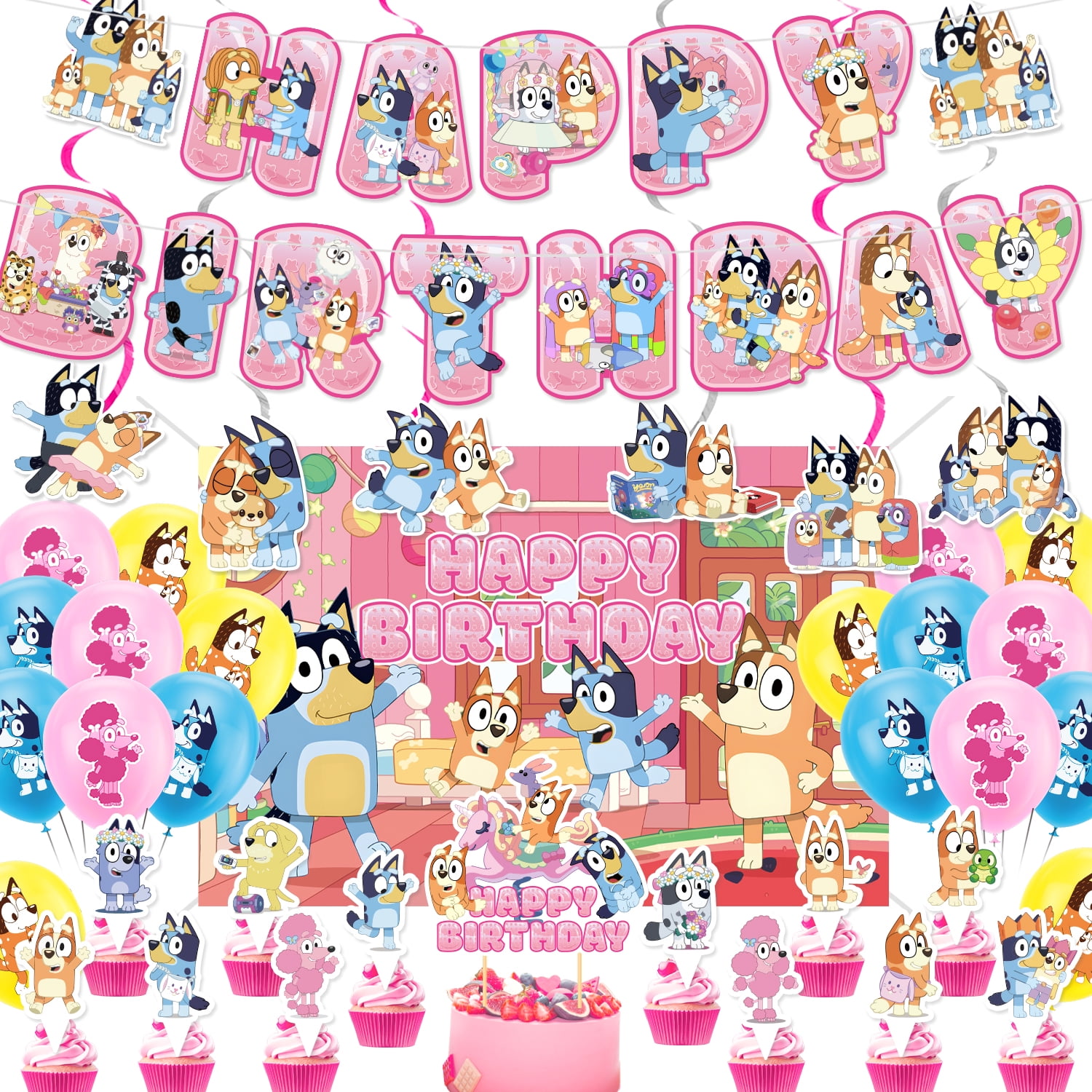 39-Pcs For Bluey Cartoon-Themed Party Decoration Set – Includes ...