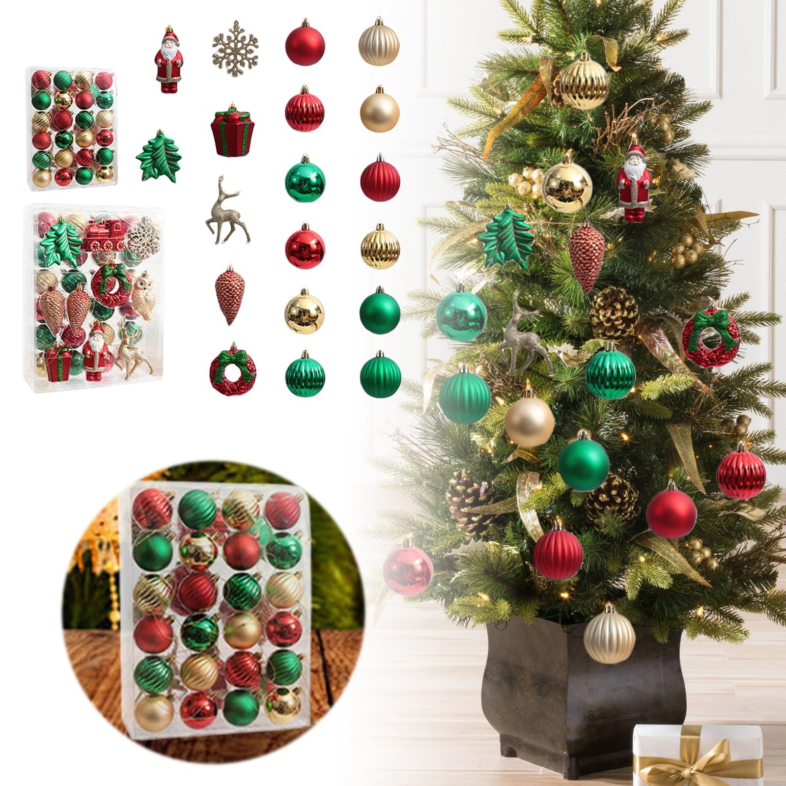 39 Pcs Christmas Ball Ornaments Set, Shatterproof Red Green Gold Tree ...