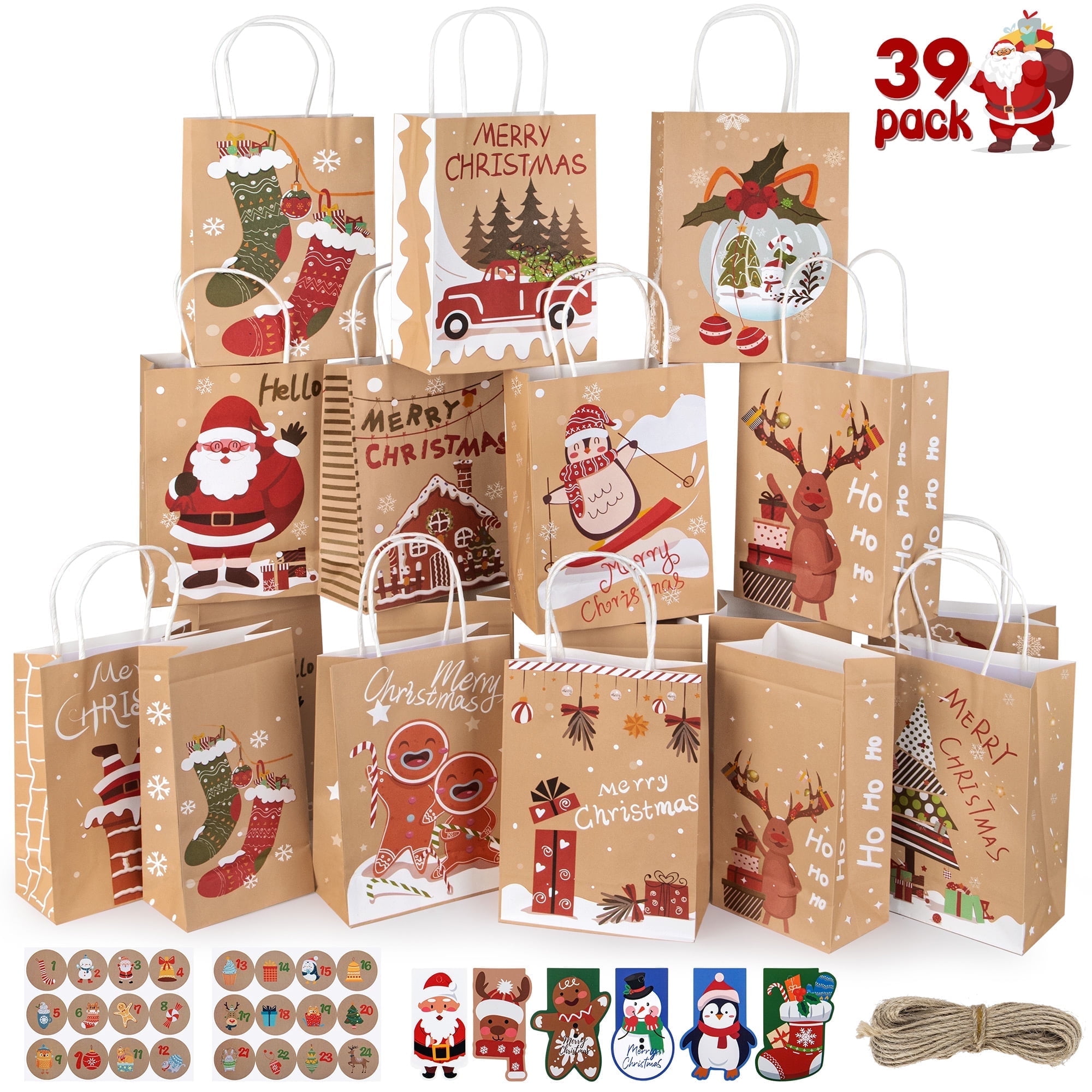 Walmart's Reusable Christmas Kraft Gift Bags Pack, 39 Holiday Paper ...