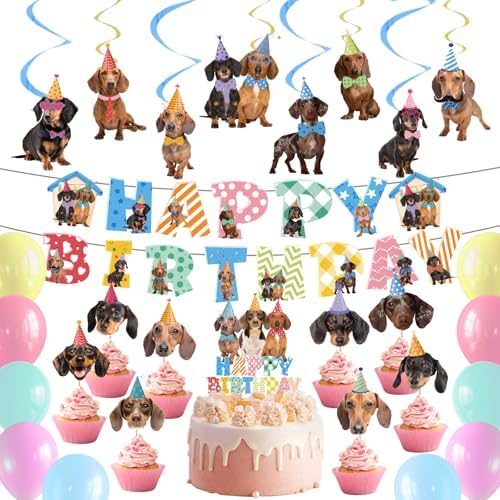 39 Pcs Dachshund Birthday Party Decorations - Pre-Strung Dog Themed ...