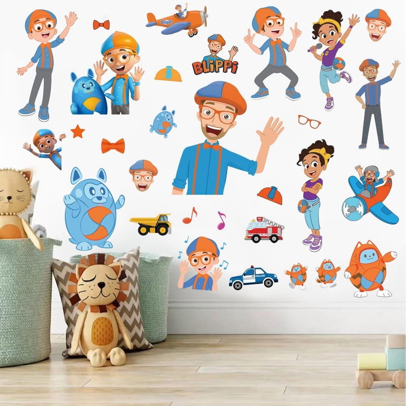 39 Pcs For Blippi Theme Wall Stickers – Cartoon Character Wall Decals ...