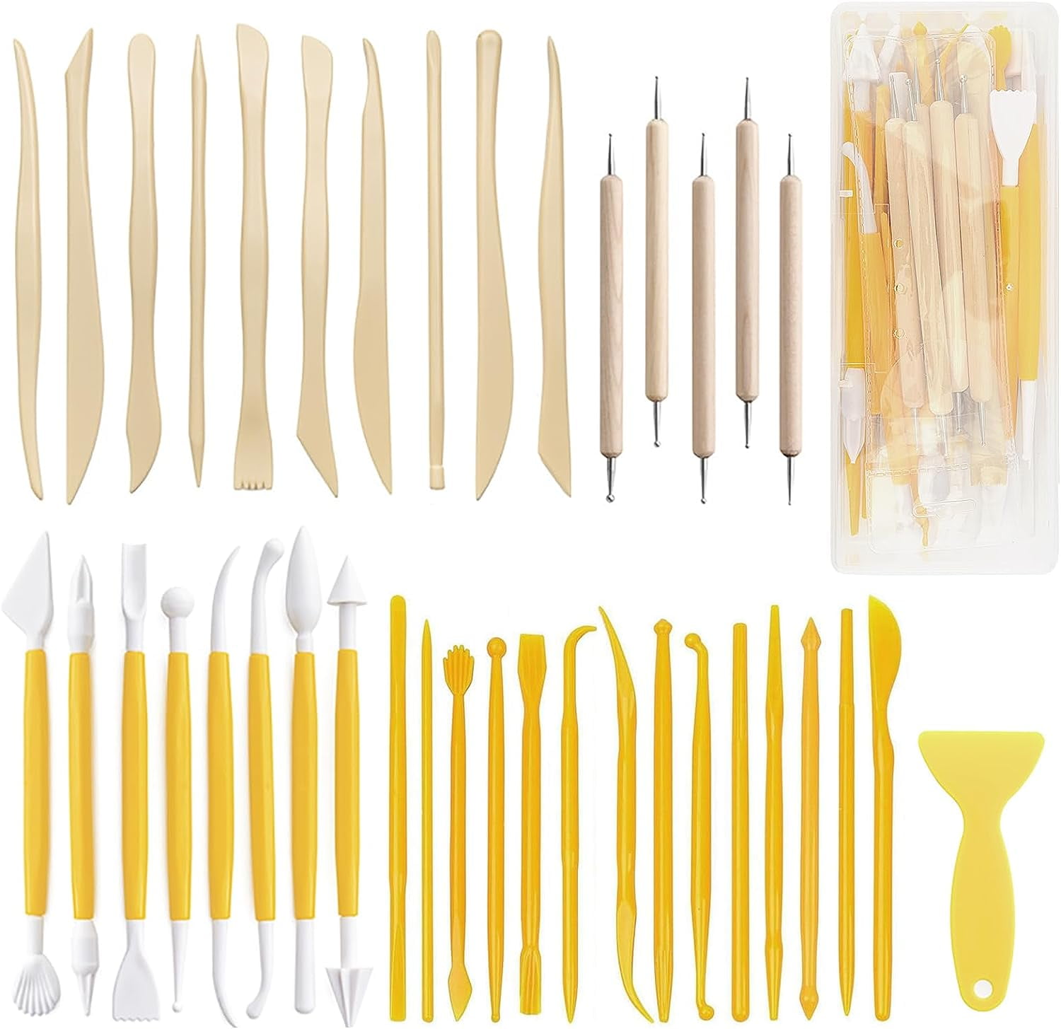 39 Pcs Pottery Tools Set, Modeling Clay Sculpting Tools Kits with 14 Plastic Clay Tools, 5 ...