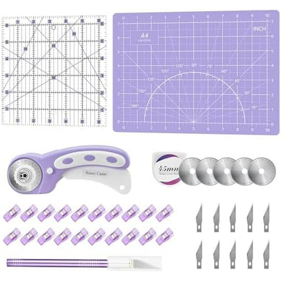 39 Pcs Rotary Cutter Set - Quilting Kit incl. 45mm Fabric Cutter with 5 ...