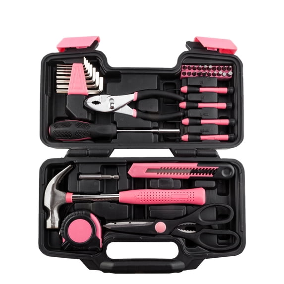 39 Piece All Purpose Basic Household Pink Tool Kit for Women, Portable ...