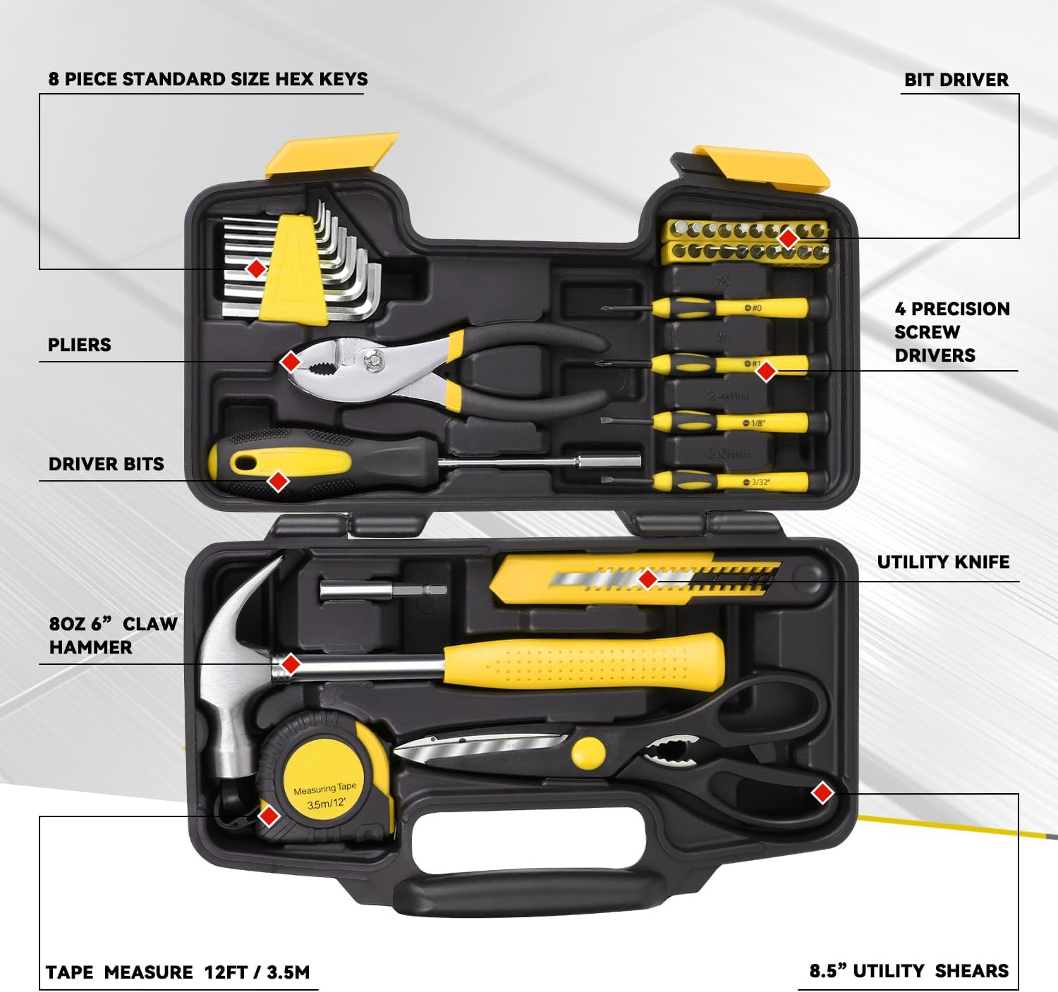 39-Piece Hand Tool Kit with Plastic Storage , Home & Auto Repair Tools ...