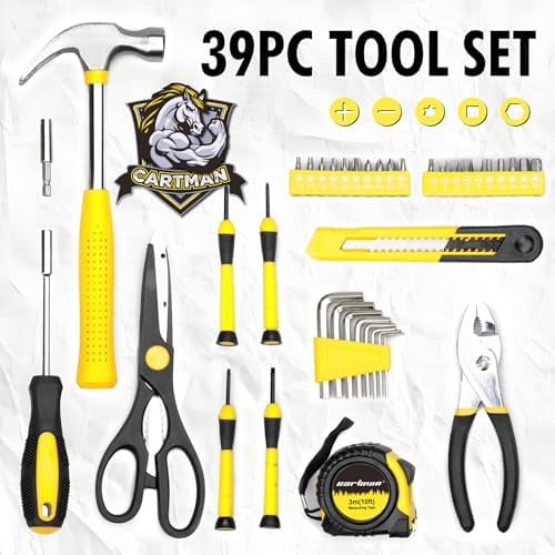 39-Piece Home Tool Set Kit, Essential Household Hand Tools with Plastic ...