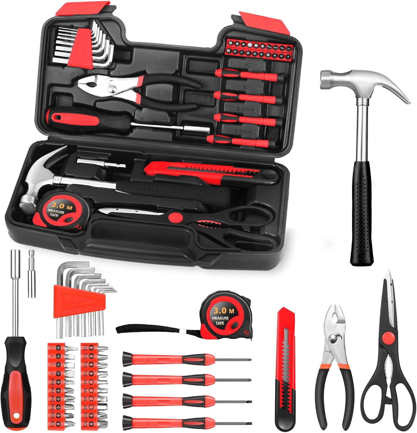 39-Piece Household Tool Set with Toolbox Storage Case - All Purpose ...