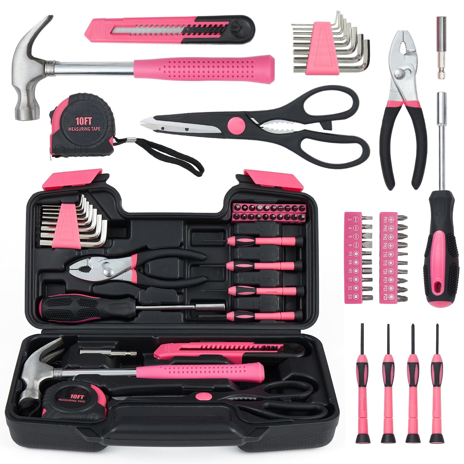 39-Piece All Purpose Household Pink Tool Kit for Girls, Ladies and ...