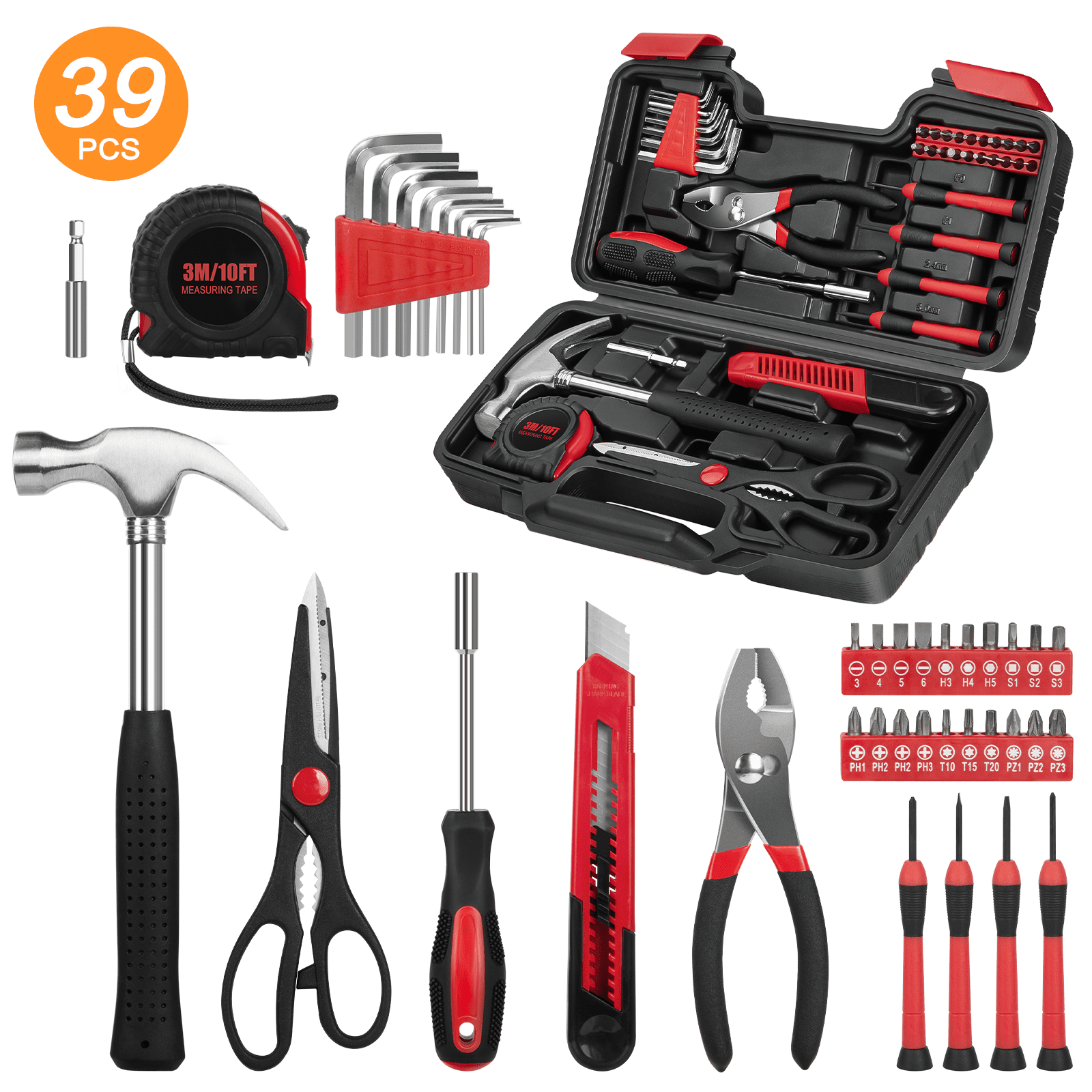 39-Piece Tool Set General Household Hand Kit with Plastic Toolbox ...