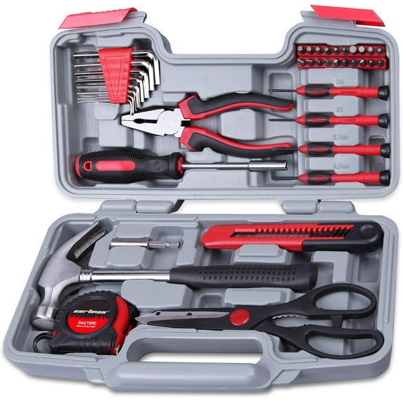 39 Piece Tool Set General Household Hand Kit with Plastic Toolbox ...