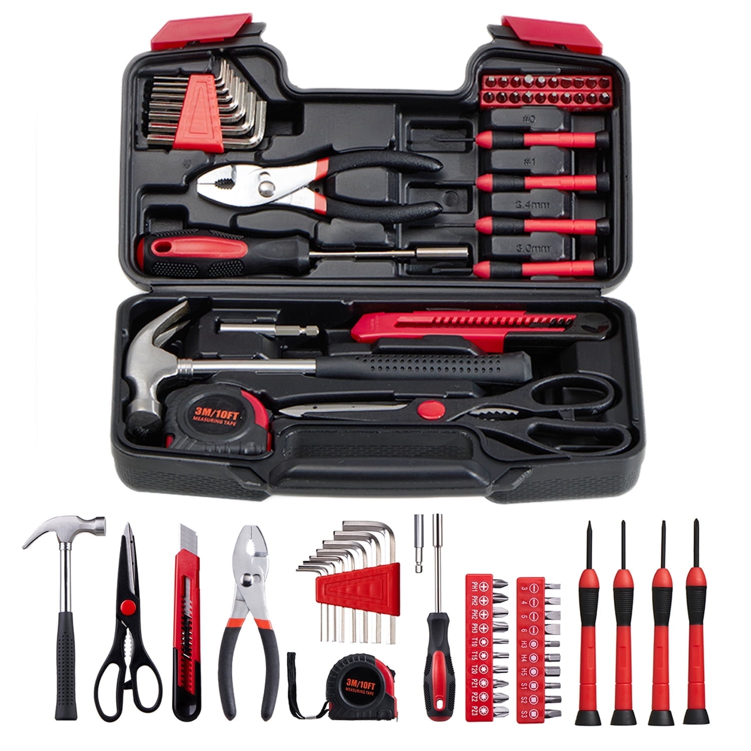 39 Piece Tool Set, Portable Household Hand Tool Kit with Plastic Tool ...