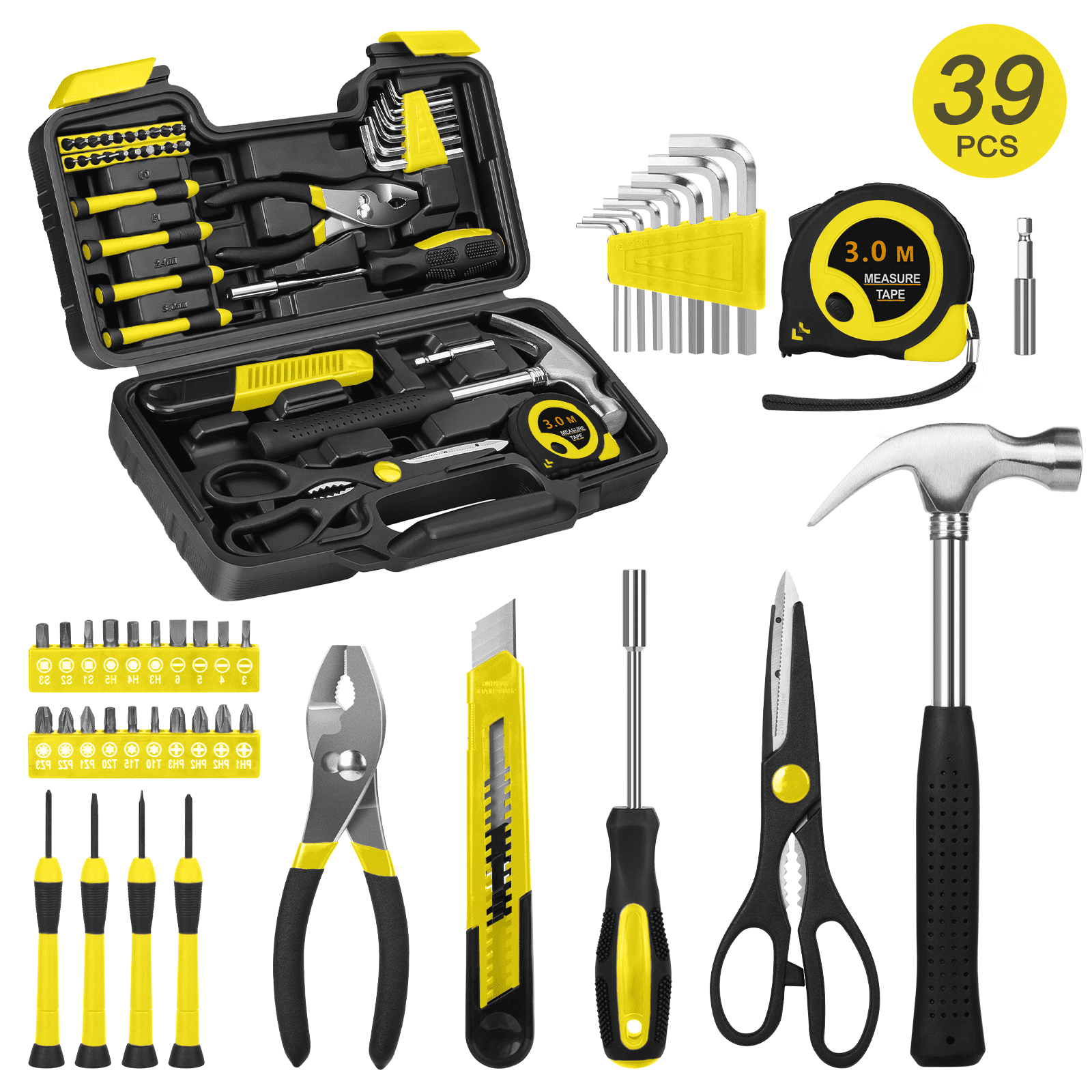 39 Piece Tool Sets All Purpose Household Tool Kit, General Basic Home ...