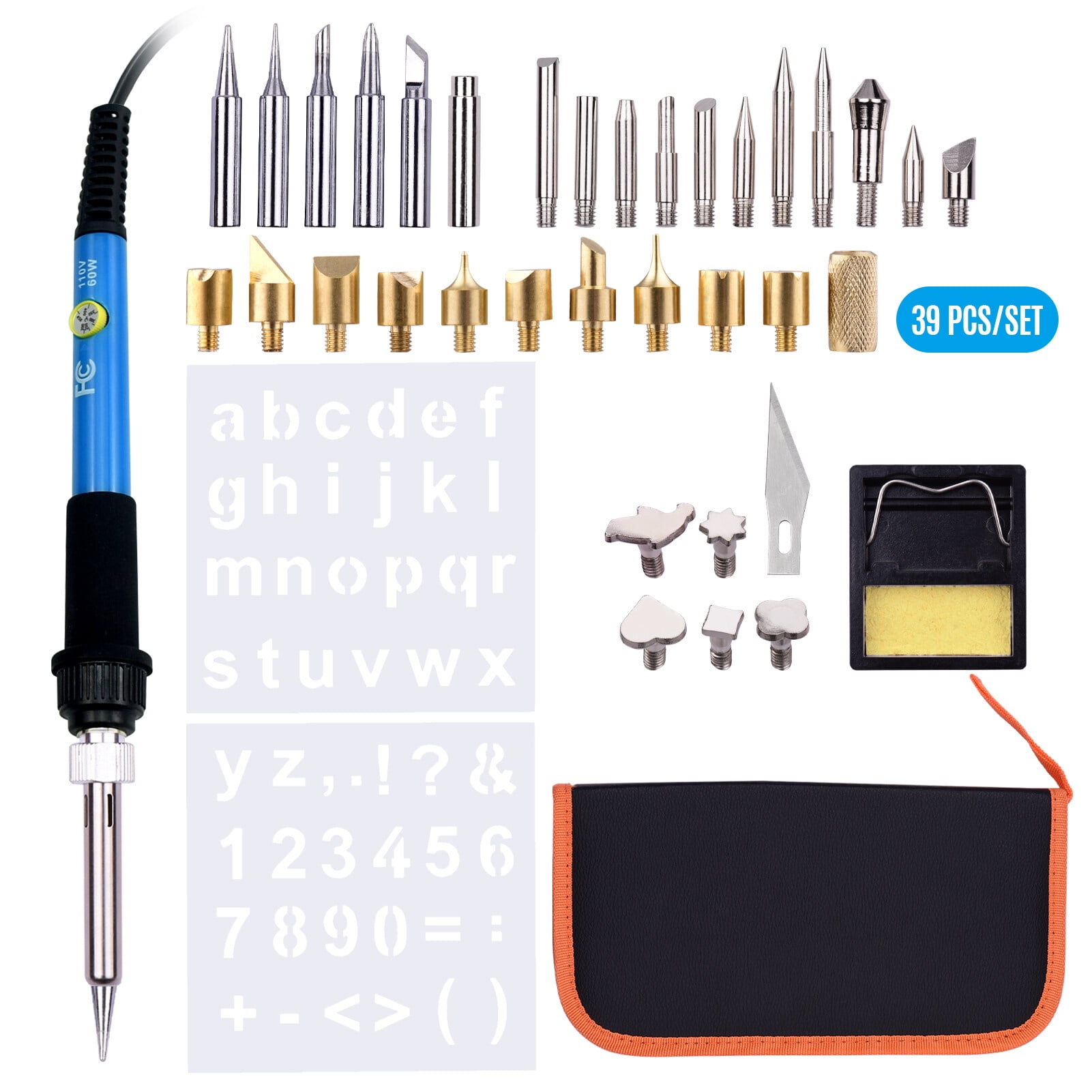 39 Pieces Wood Burning Tool Kit Pyrography Pen Adjustable Temperature ...
