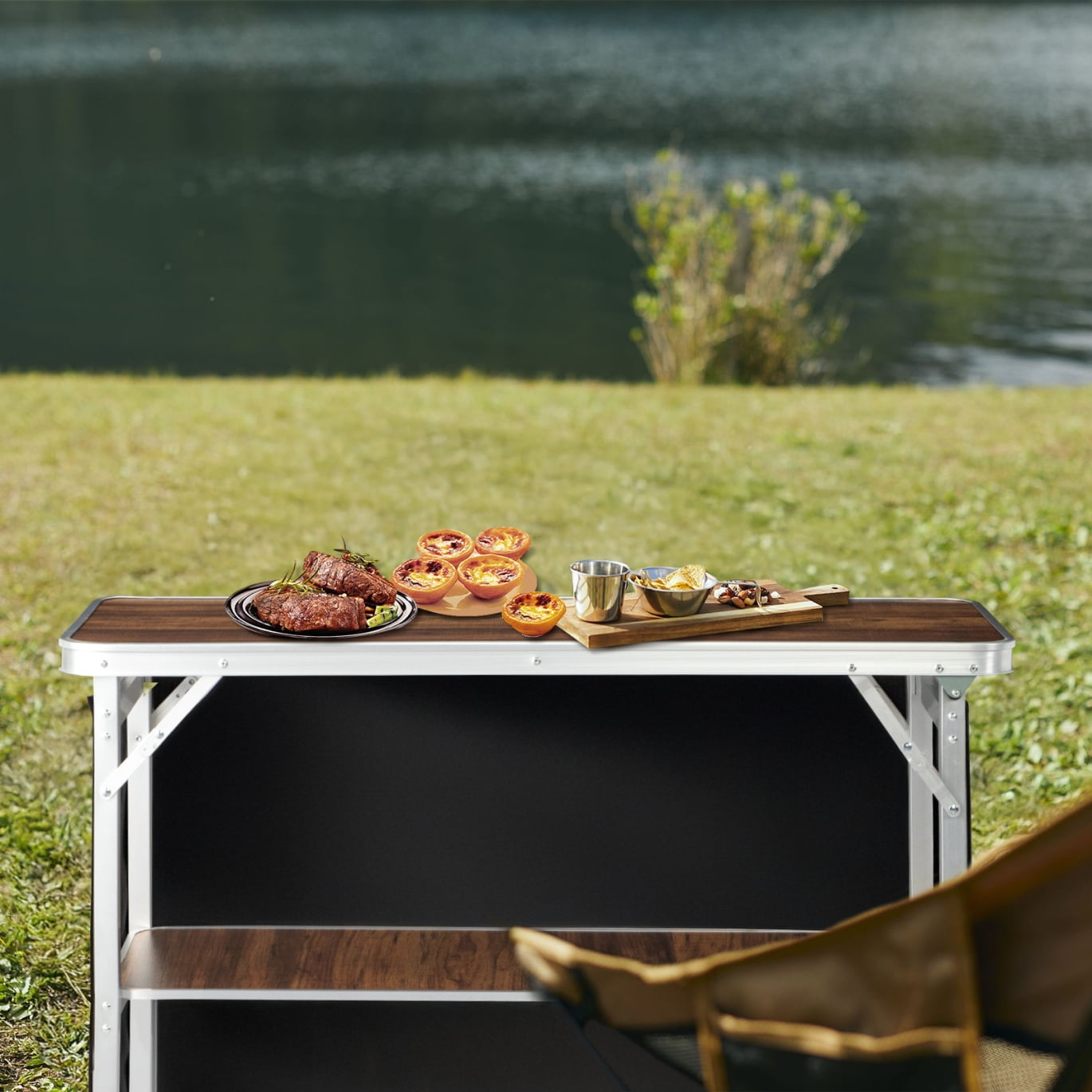 39" Portable Bar Table with Carrying Bag, Mobile 2-Tier Bar Table with ...