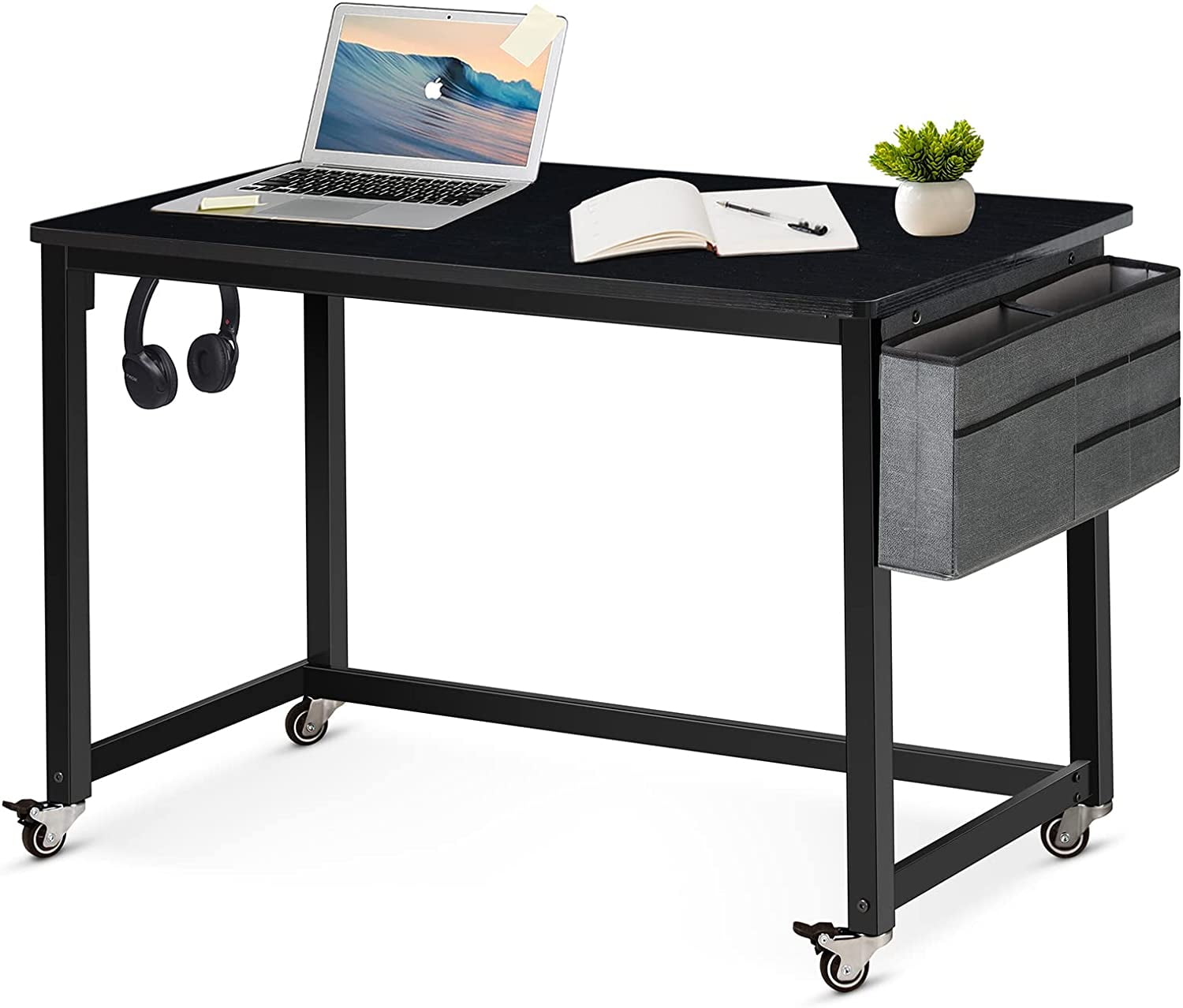 39" Rolling Computer Desk with 4 Smooth Wheels, Simple Style Mobile ...
