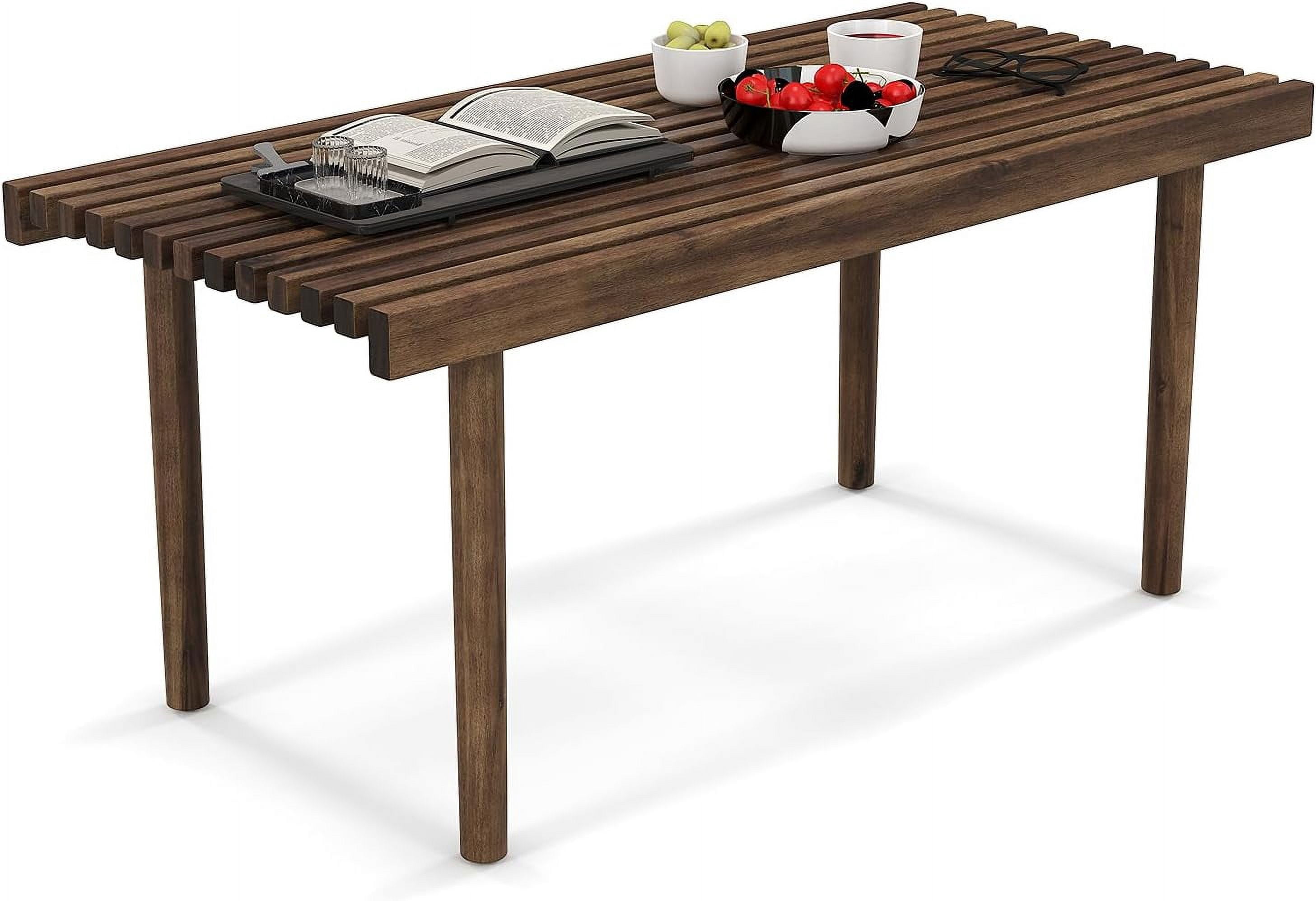 39'' Rubber Wood Coffee Table, Modern Rectangular Center Table with Slatted Table Top ...