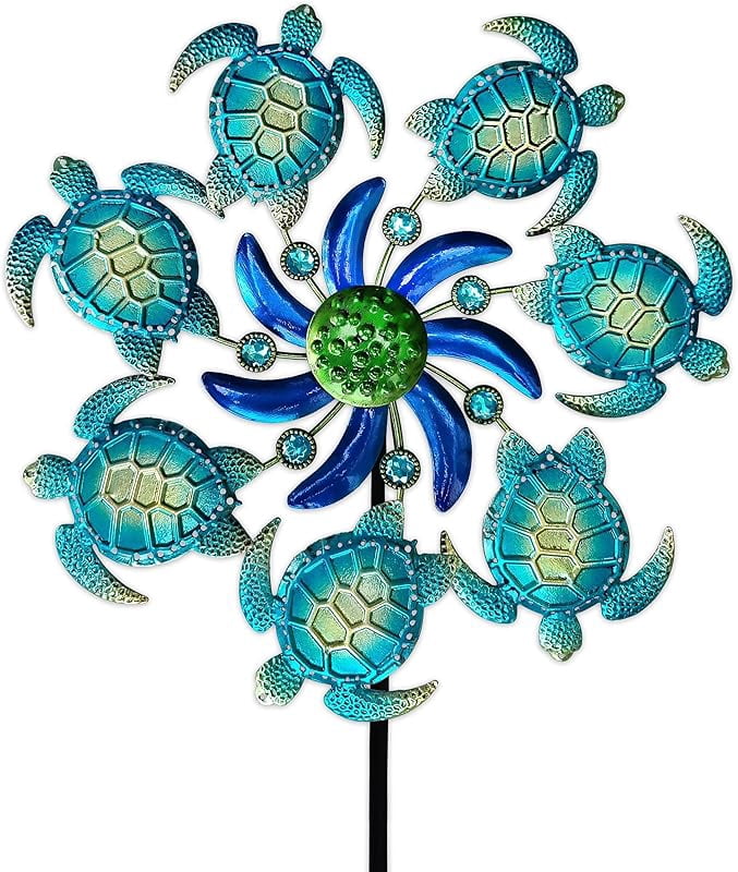 39" Sea Turtle Wind Spinners Garden Stake-Ocean Theme Outdoor ...