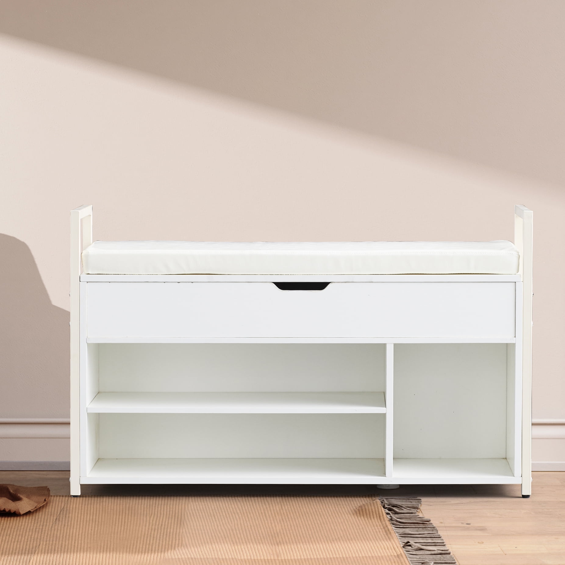 39" Shoe Bench With Lift Top Storage, White. 2 Tier Rack Organizer ...