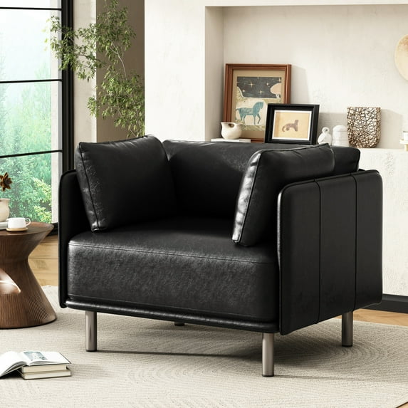 Vintage Black Faux Leather Lounge Chair | Luxurious Finish, Easy to ...