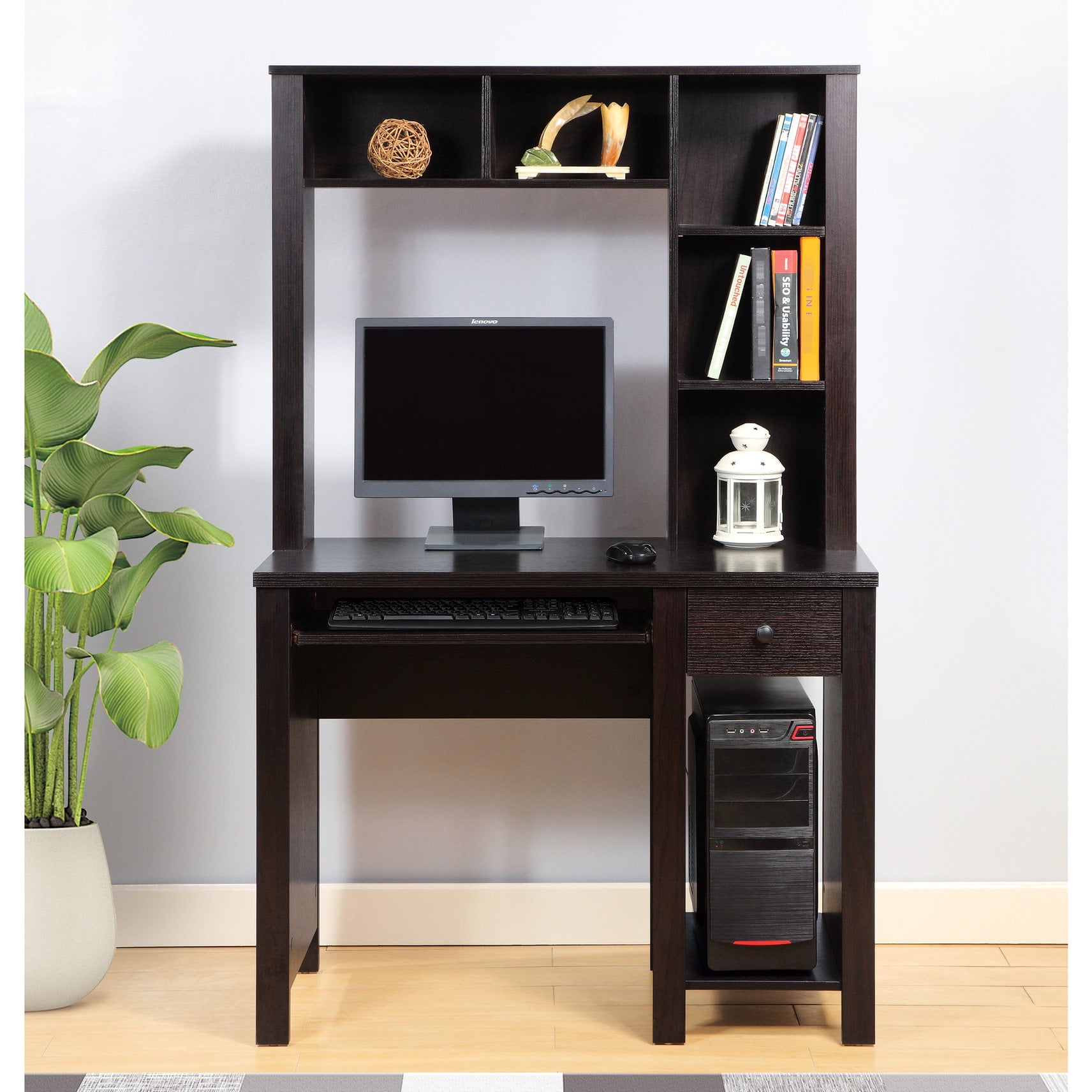 39"W Compact Desk with Attached Hutch and Five Shelves / Perfect for ...