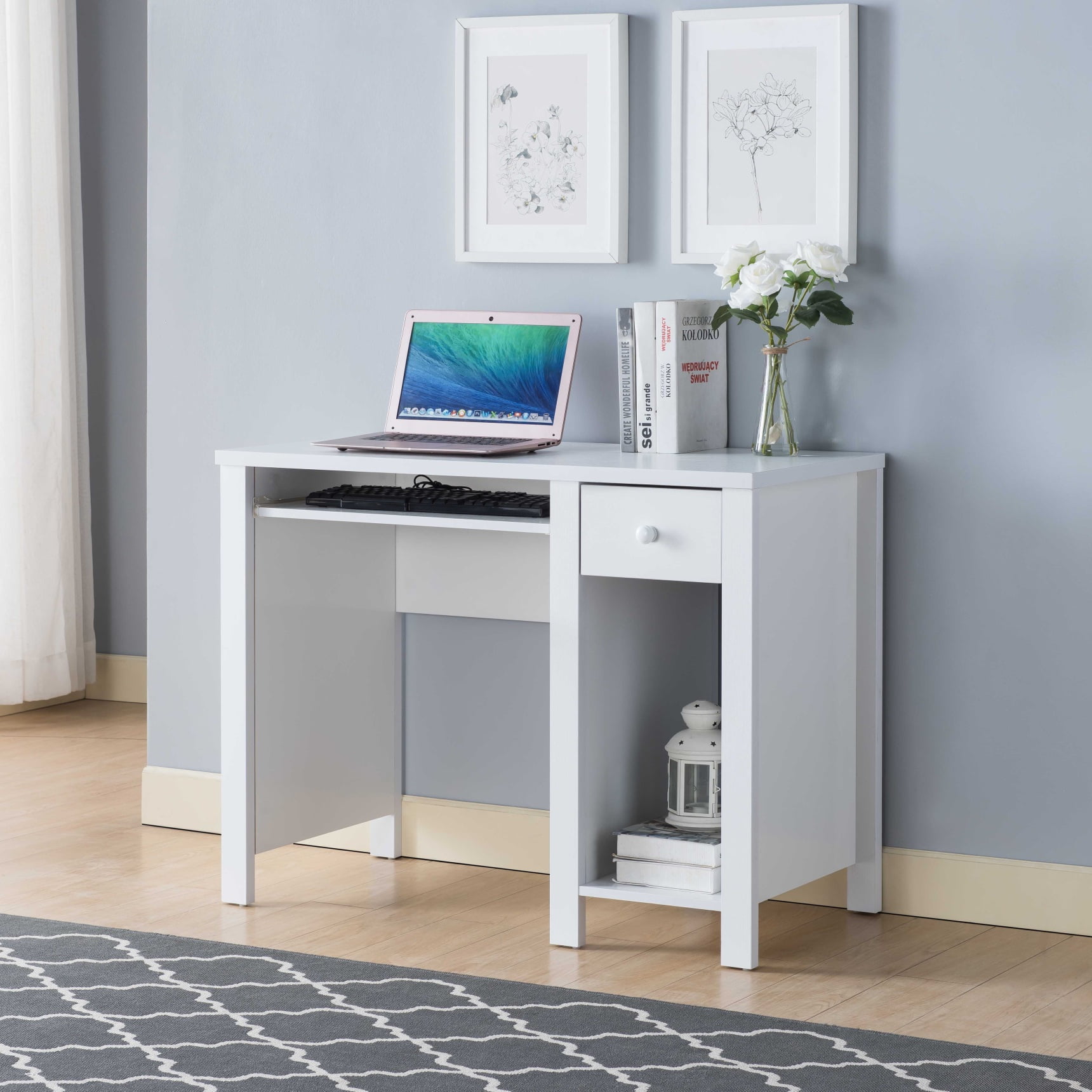 39"W Computer Desk with Storage Drawers, Small Study Writing Table with ...