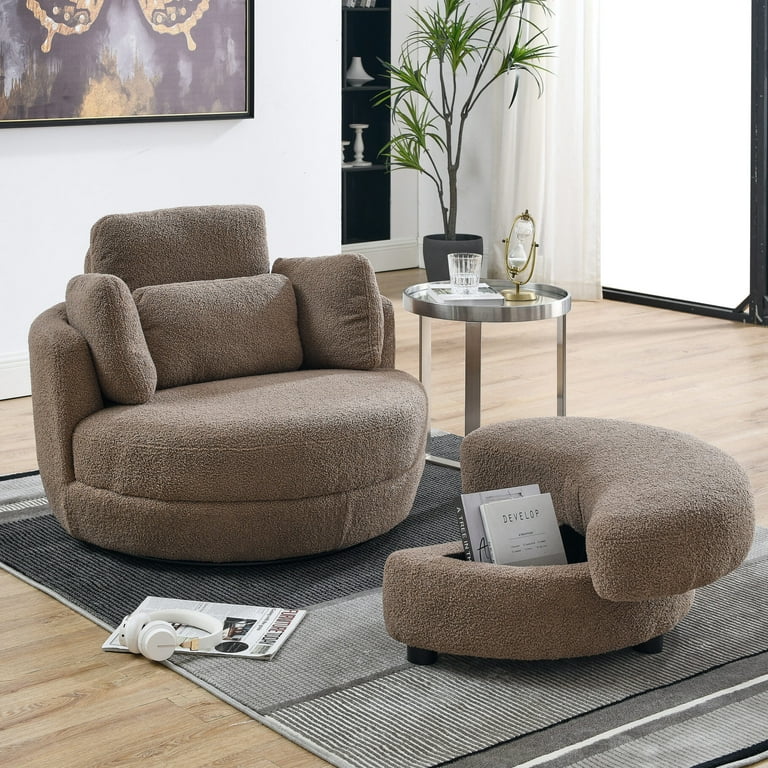 39 W Oversized Swivel Chair with Ottoman Teddy Fabric Accent Loveseat Sofa for Bedroom Coffee Walmart