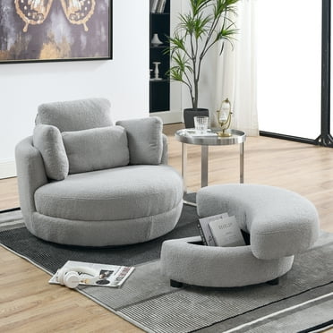 Swivel Round Barrel Chair with Storage Ottoman and 4 Movable Pillow ...
