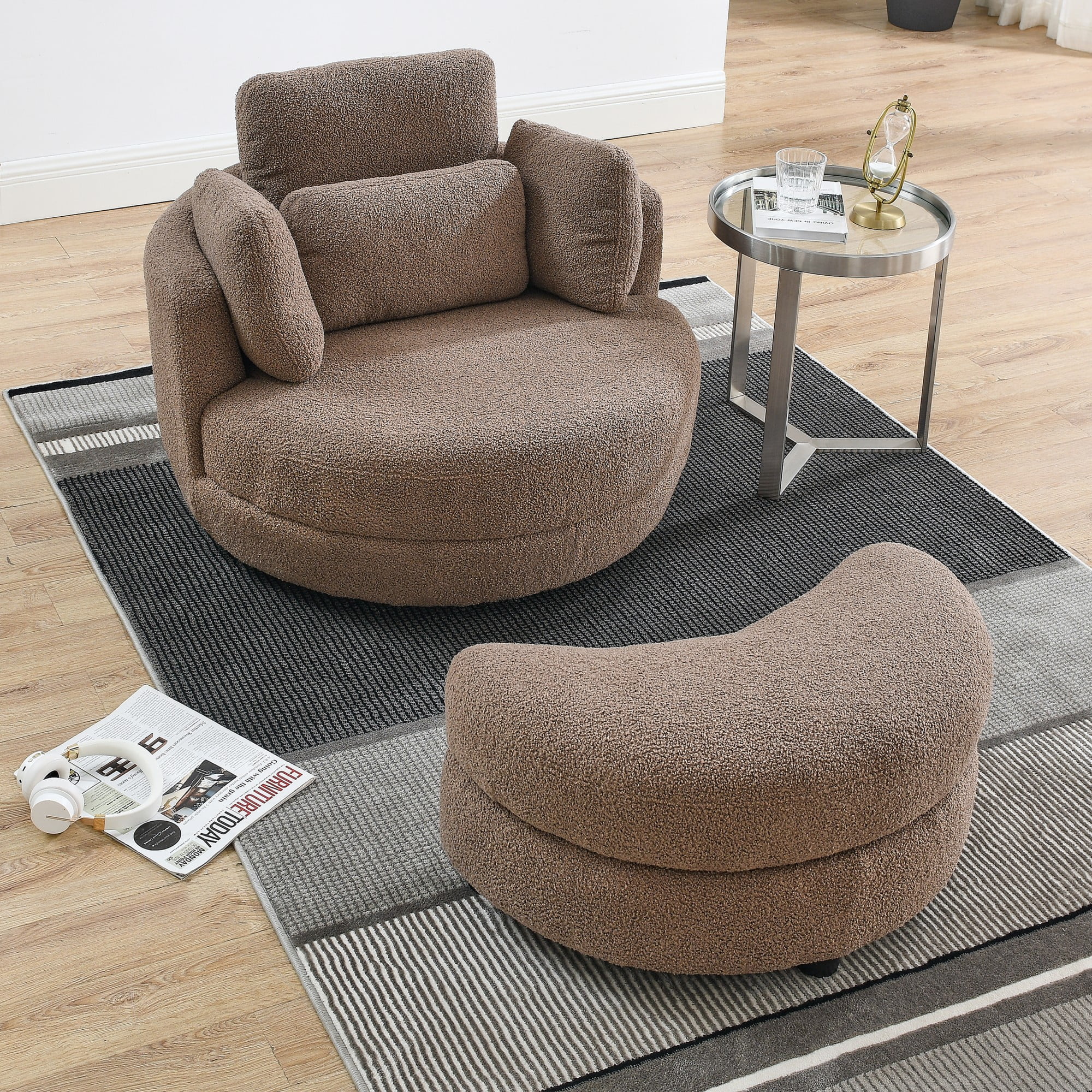 39"W Swivel Chair with Moon Storage Ottoman for Living Room, Modern ...
