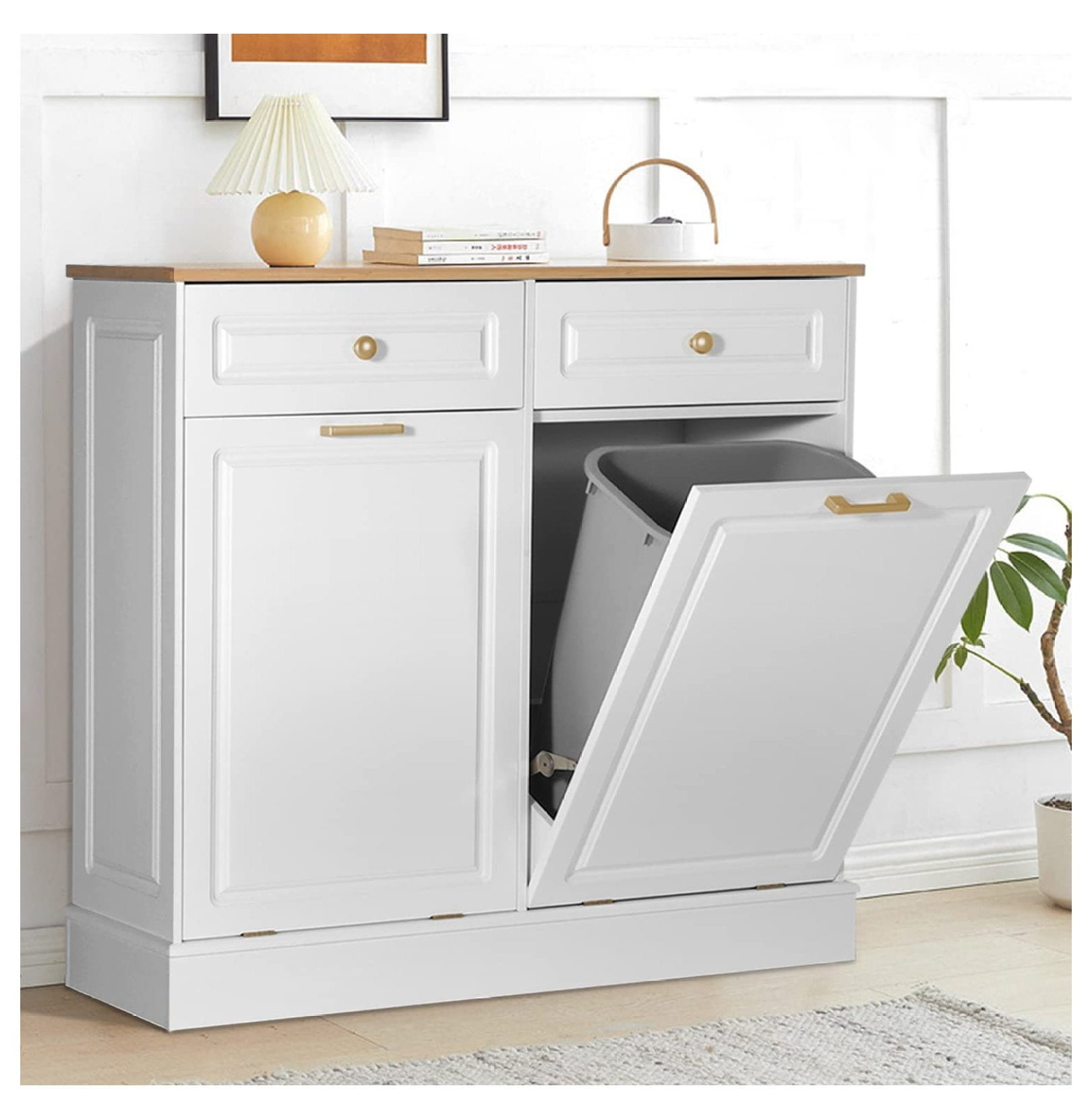 39'' Wooden Pull Out Trash Can Cabinet for Kitchen Island,Tilt Out Bin ...